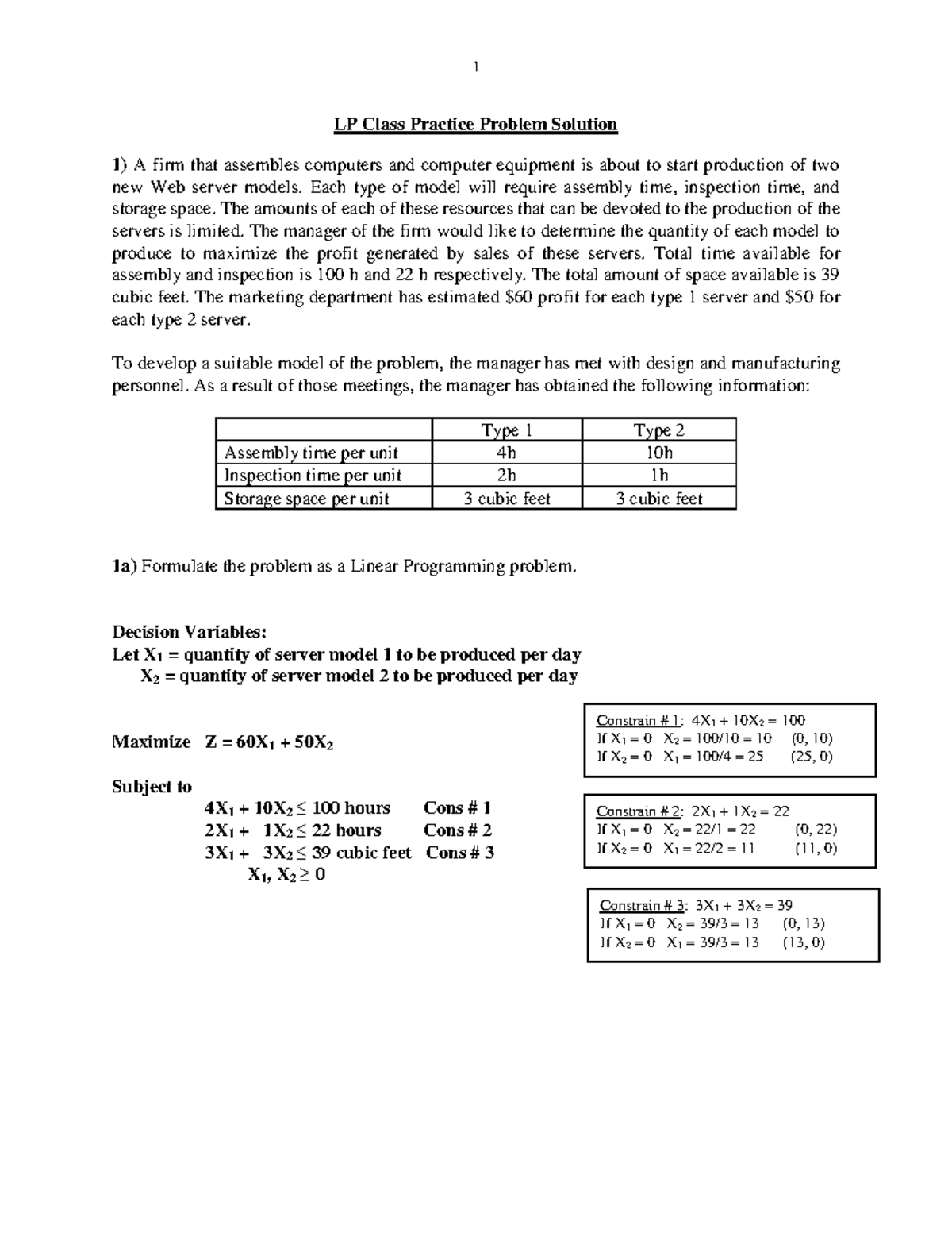 LP Class Practice LP Graphical and Formulation Handout 2 Template ...