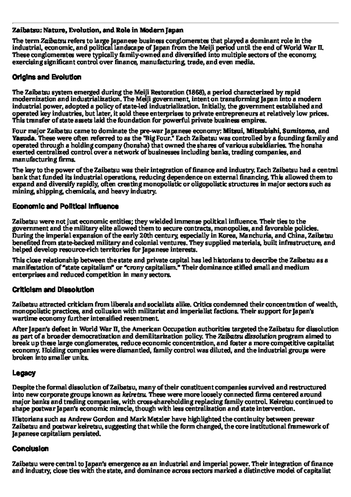 Zaibatsu in Modern Japan: Nature, Evolution, and Economic Impact - Studocu