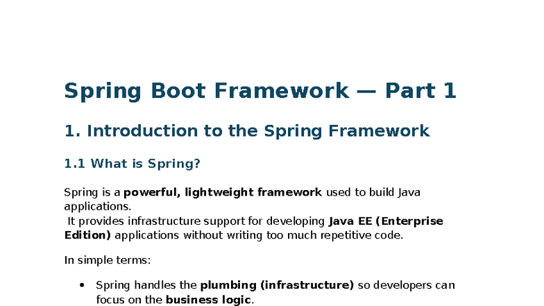 Spring Boot Framework Overview: Key Concepts & Features - Studocu