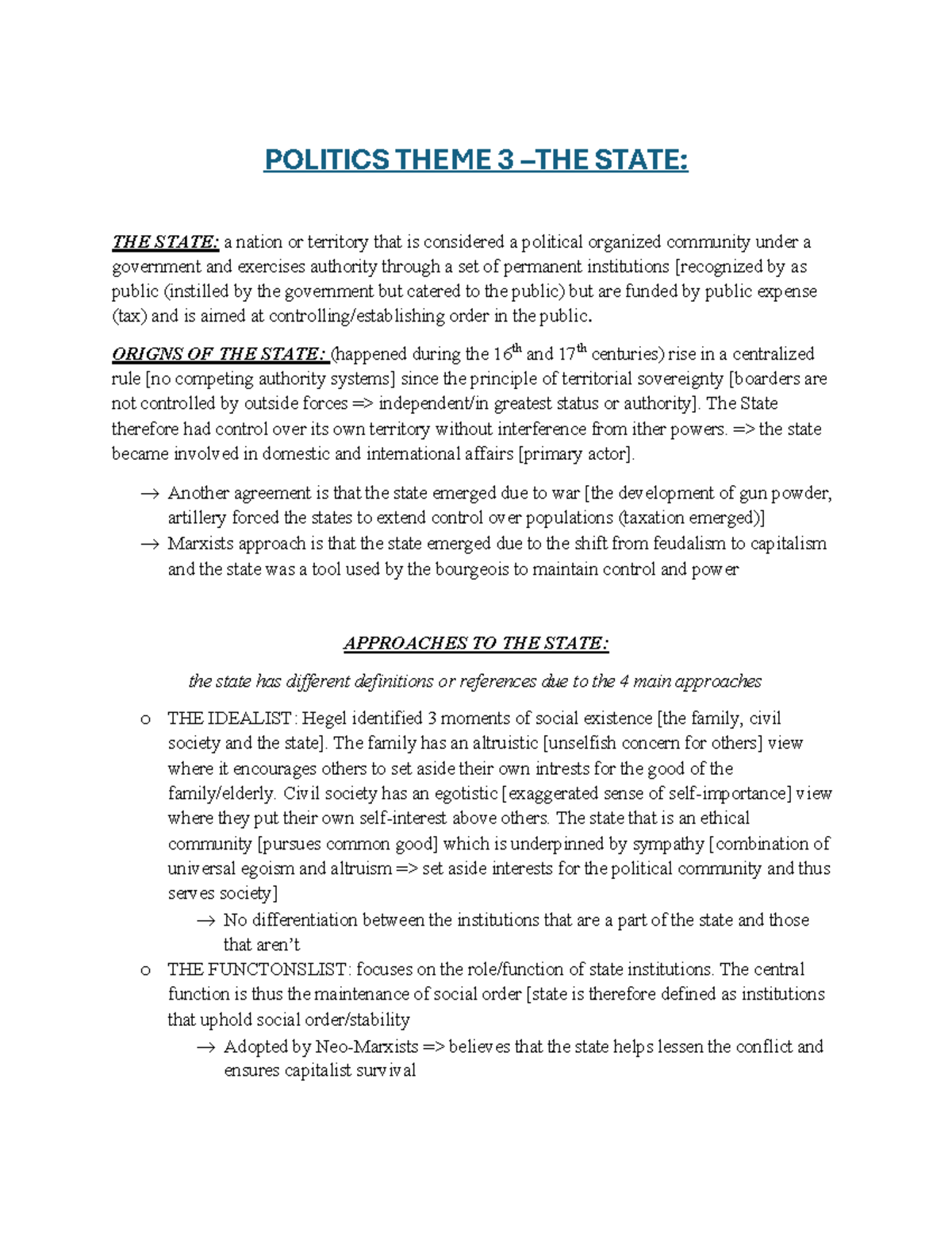 Politics Theme 3: Understanding the State and Its Approaches - Studocu