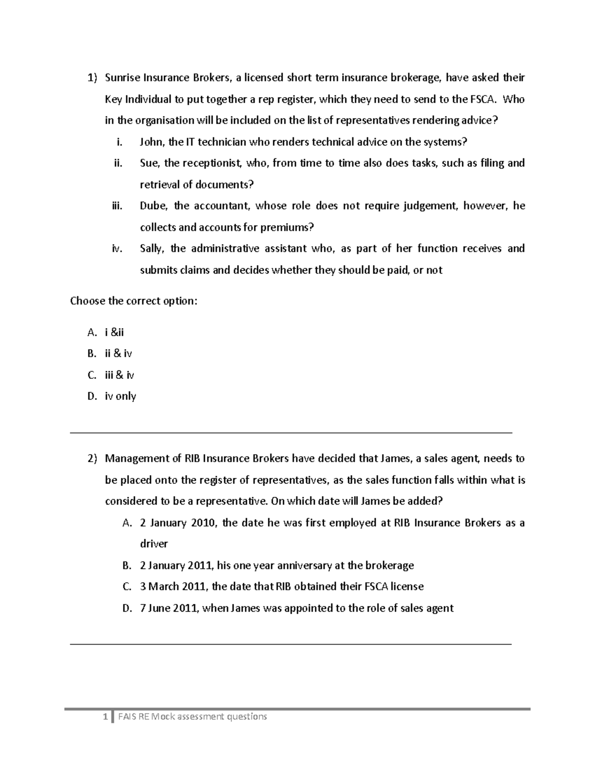 RE5-Mock-Exam-Questions-Insurance-Broker-Compliance - Studocu