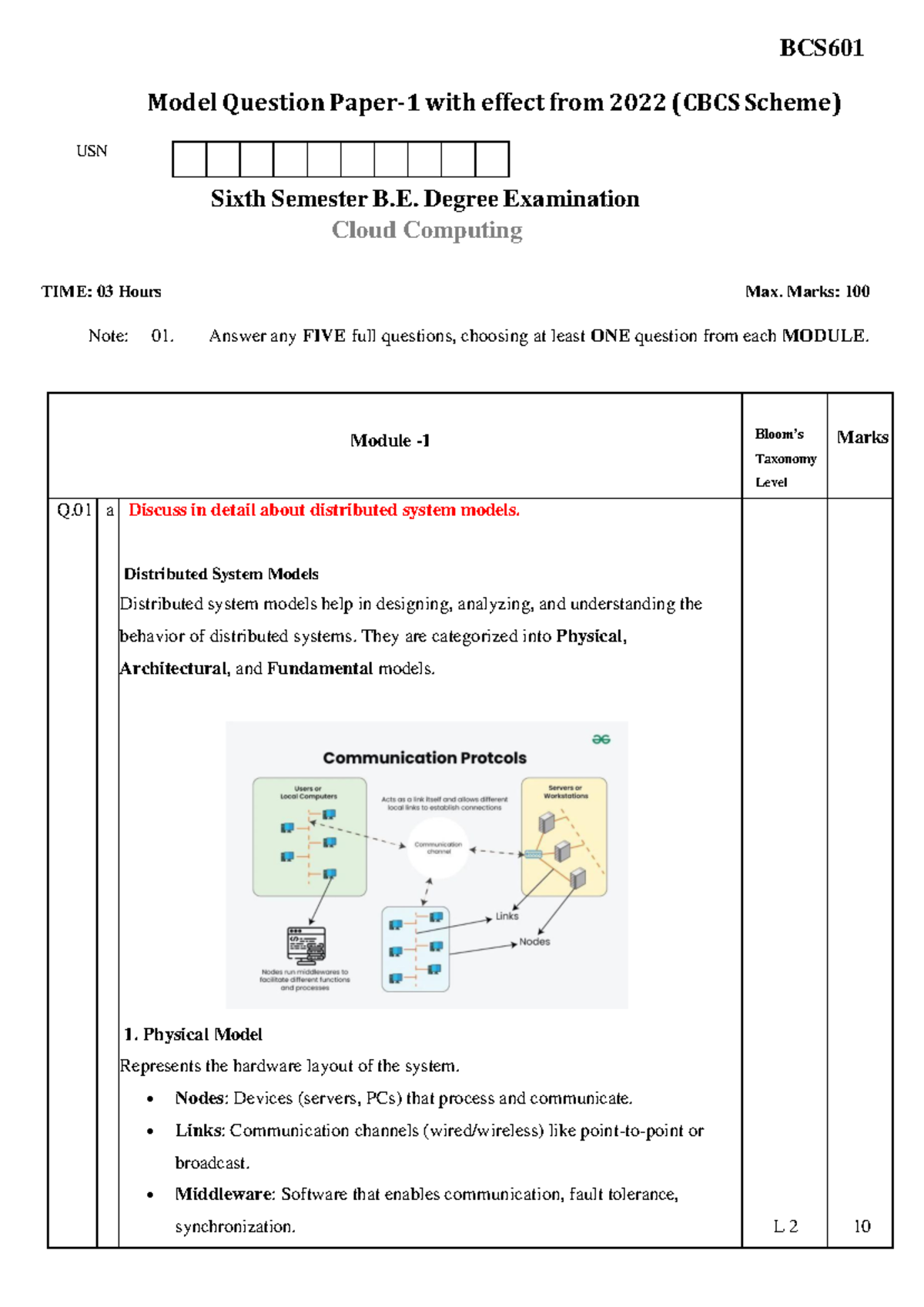 BCS601 Solved Model Question Paper for Cloud Computing (2022) - Studocu