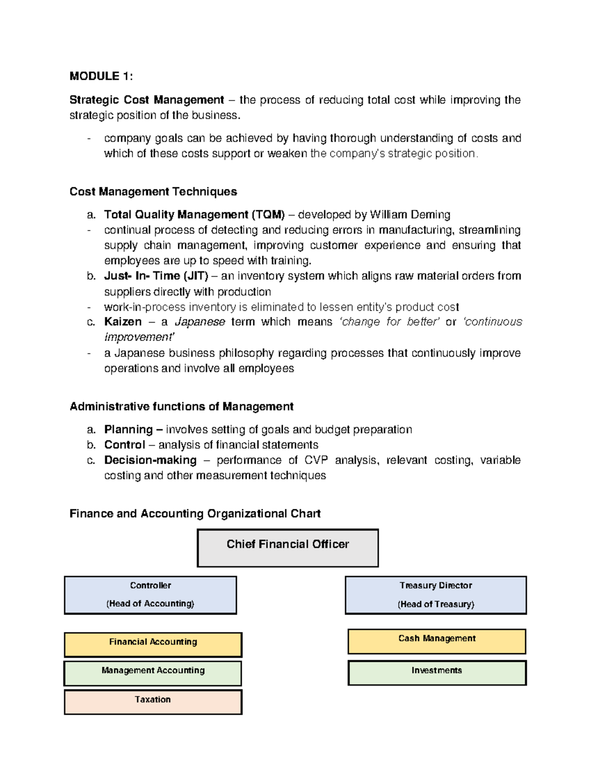 Strategic Cost Management Overview: Modules 1-5 Review (Strat REV ...