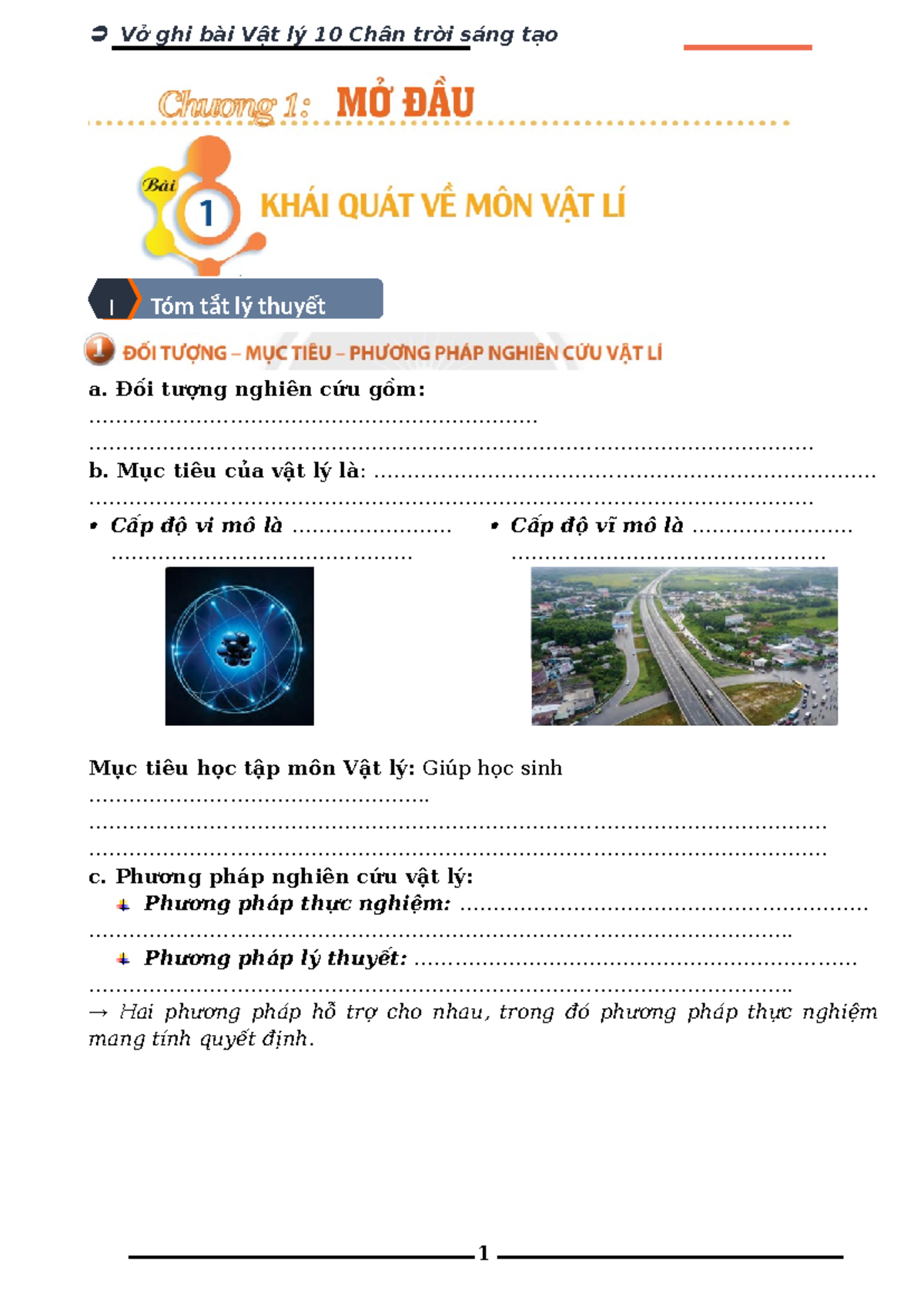 Vở ghi bài Vật lý 10 - Chân trời sáng tạo - Tóm tắt lý thuyết và bài ...