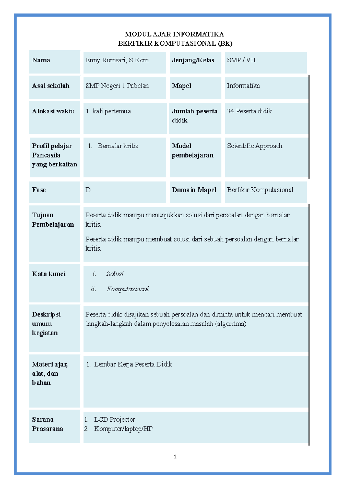 Modul Ajar BK 1 SMP Kelas VII: Algoritma dan Berpikir Komputasional ...