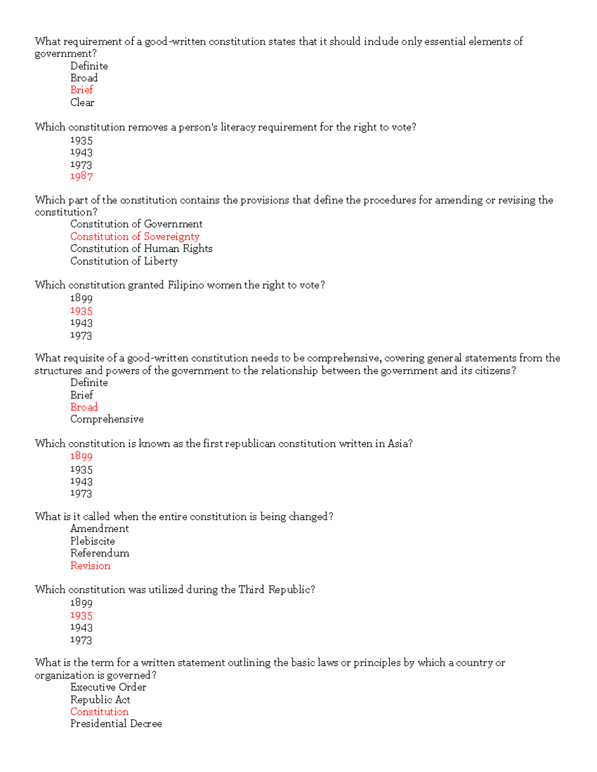 Constitution Quiz (CIV101): Key Concepts and Amendments Review - Studocu