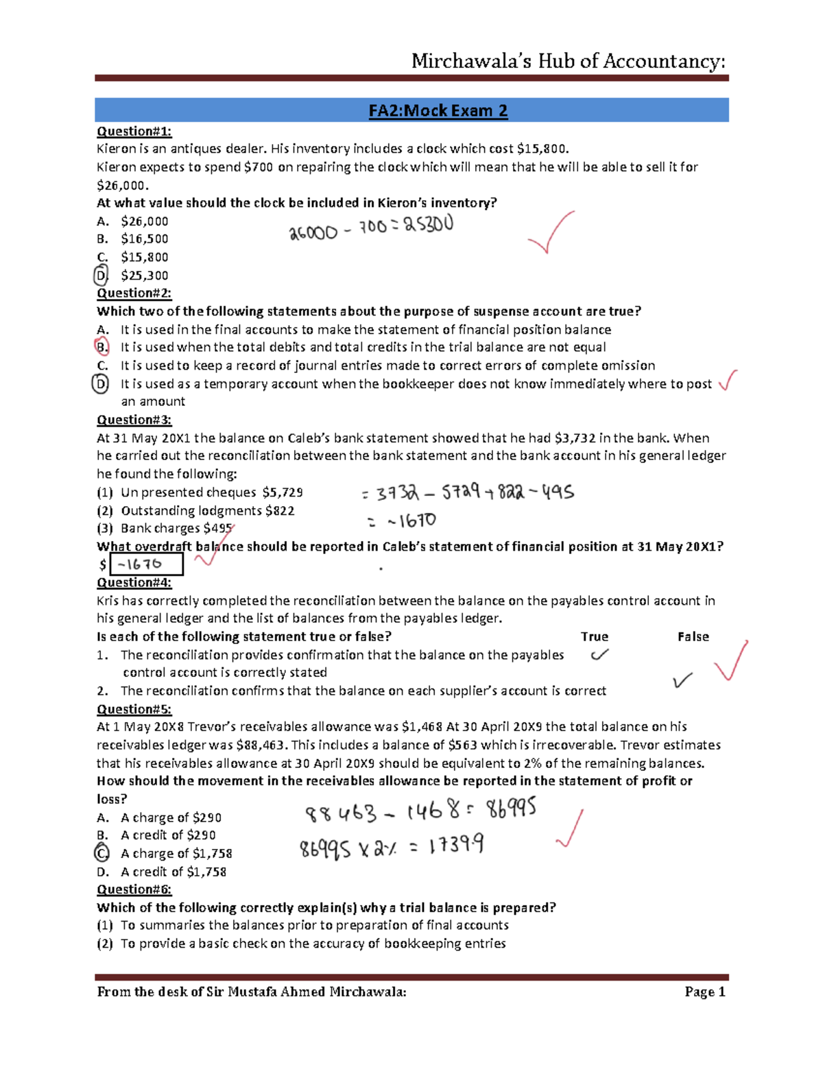 Hub of Accountancy: FA2 Mock Exam 2 - Practice Questions and Answers ...