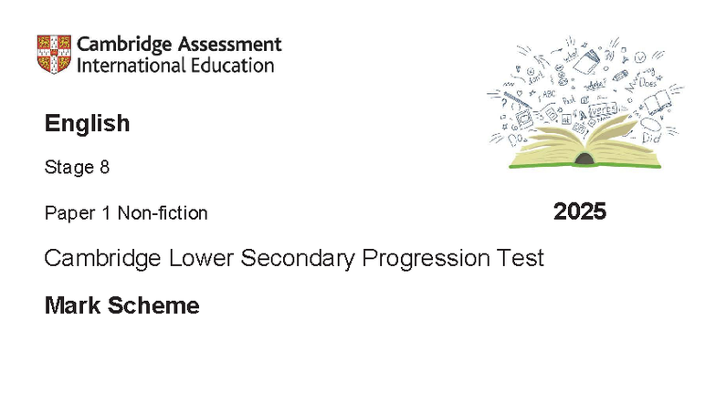 Stage 8 English Progression Test 2025 Paper 1 Mark Scheme - Studocu