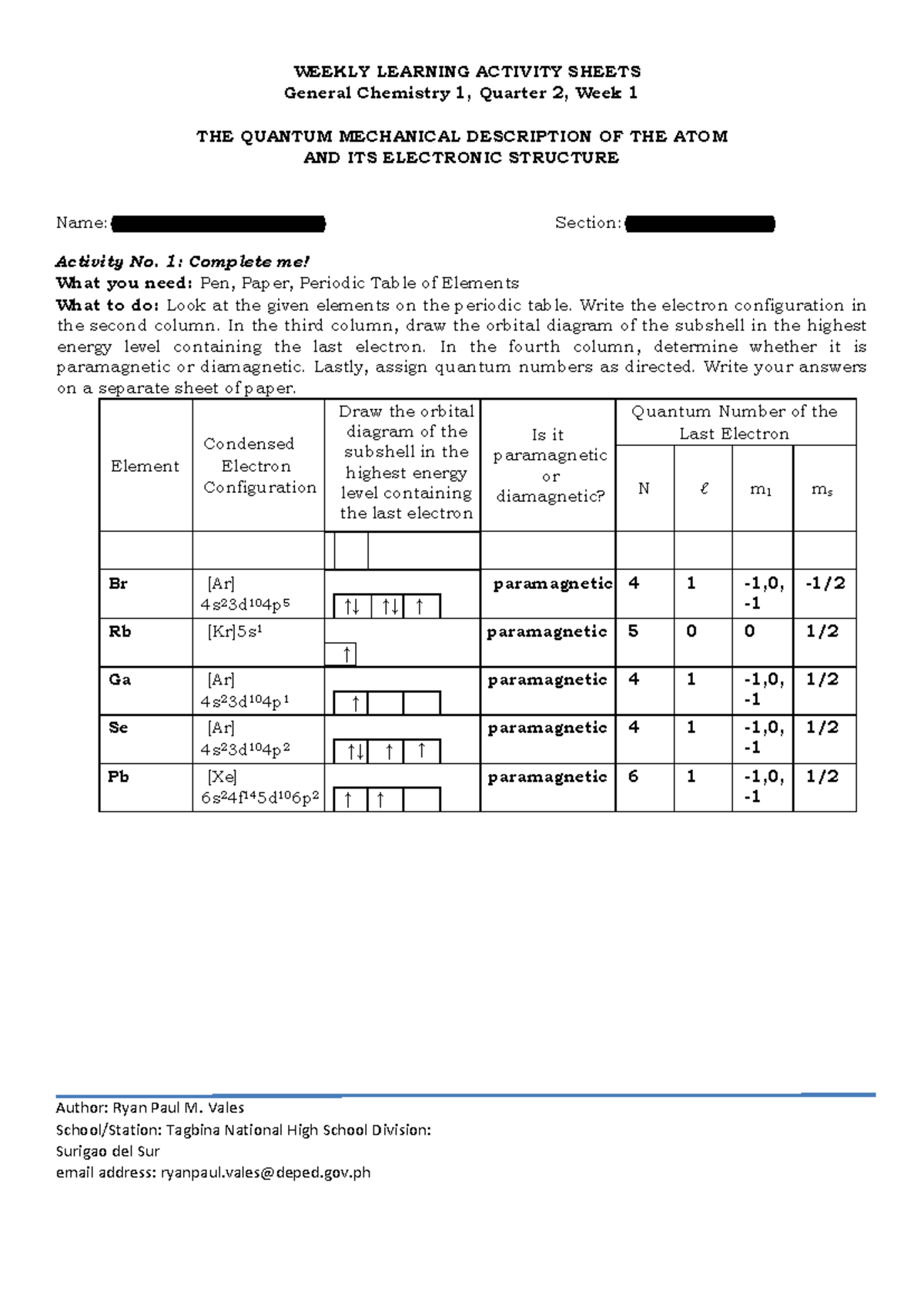 Quantum Numbers & Electron Configurations - General Chemistry 1 - Studocu