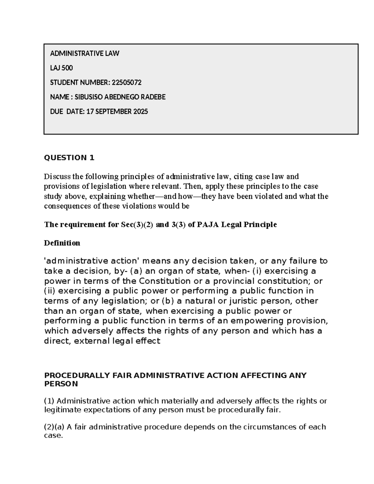 Administrative Law Principles & Case Study Analysis - LAJ 500 - Studocu