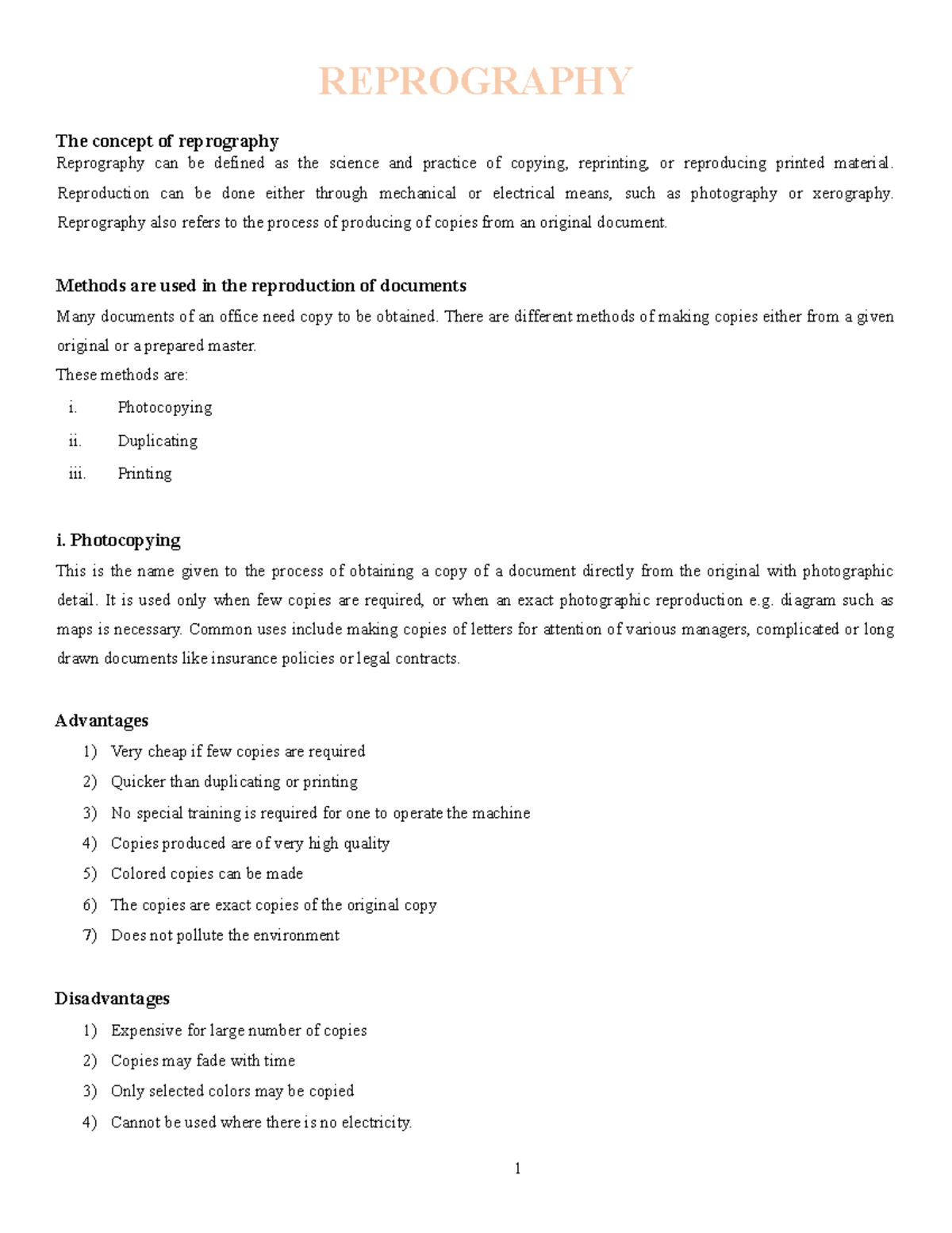 Reprography - summarized notes for business administration ...