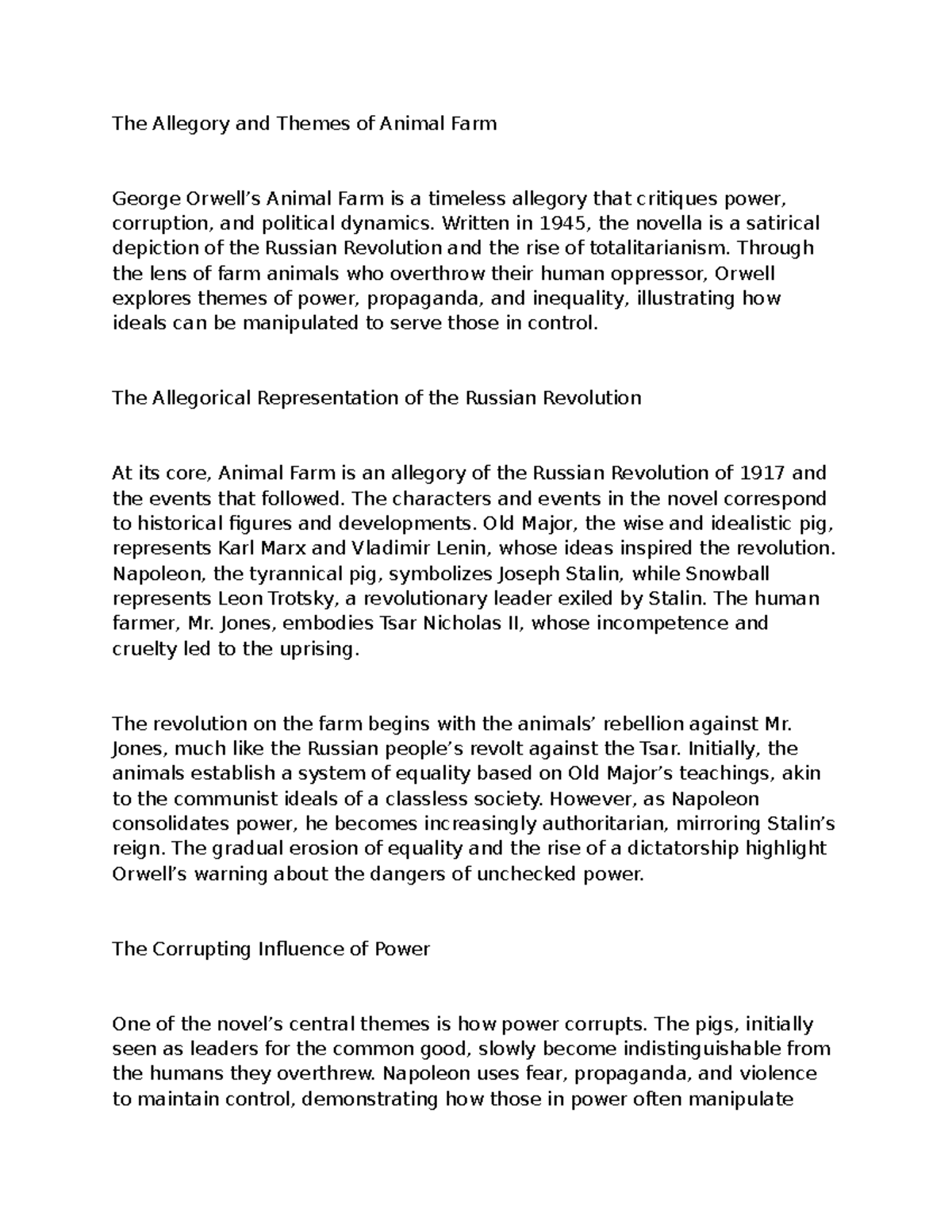 The Allegory and Themes of Animal Farm - Written in 1945, the novella ...