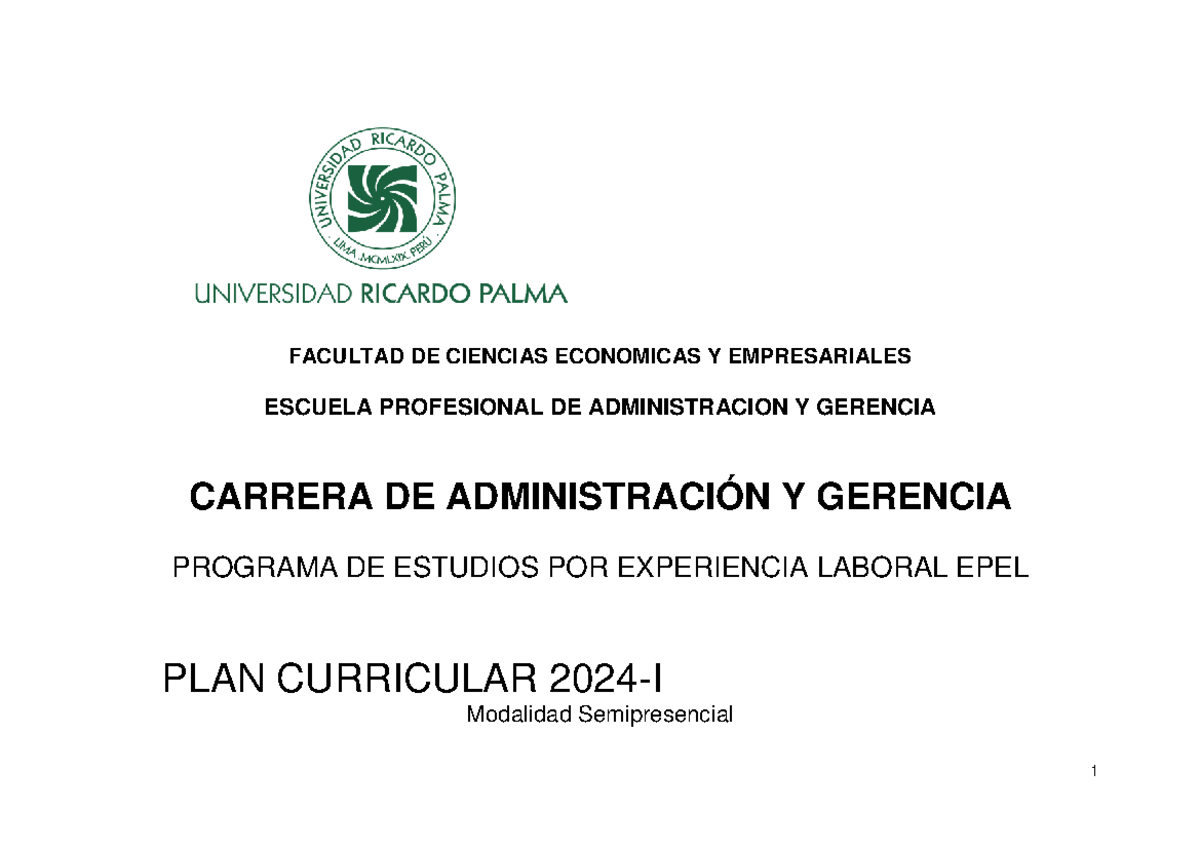 Plan Curricular de Administración y Gerencia - EPEL 2023 - Studocu