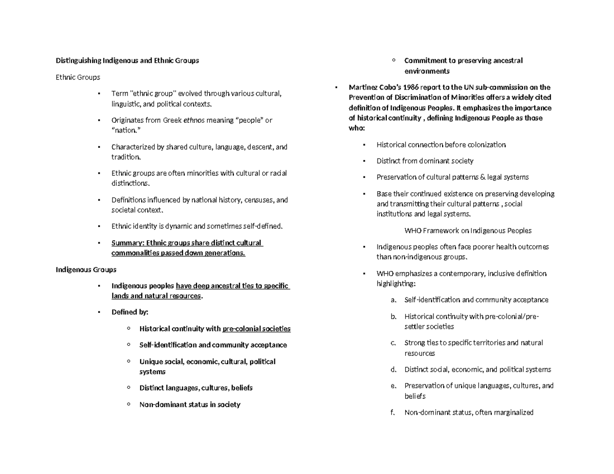 Distinguishing Indigenous and Ethnic Groups: Cultural Perspectives and ...