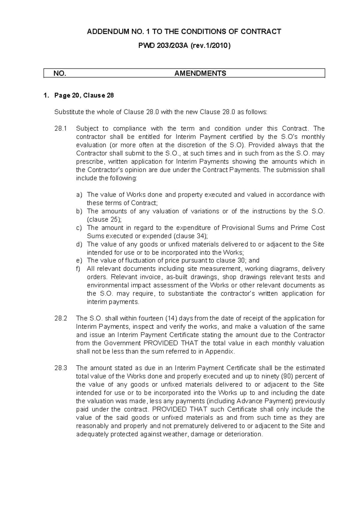 Addendum 1-8 to Conditions of Contract PWD Form (Rev. No. 1) Amendments ...