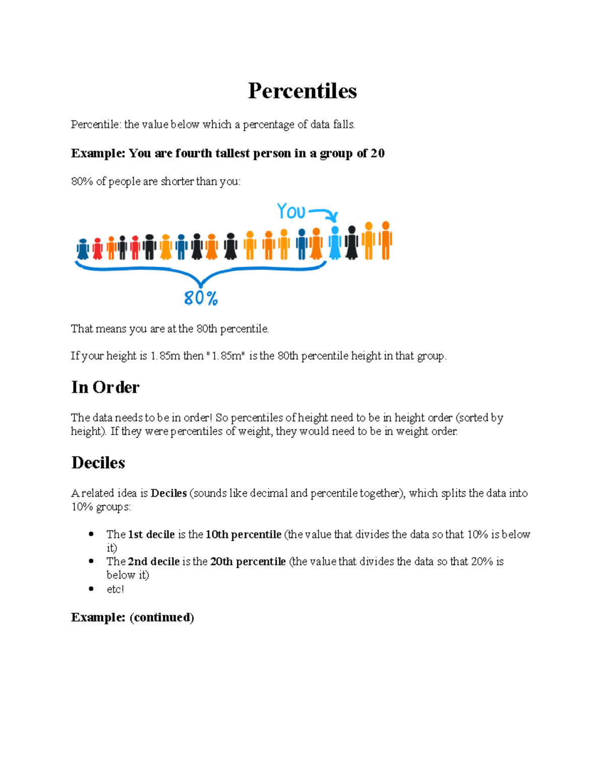 Percentiles - Probability concepts - Percentiles Percentile: the value ...