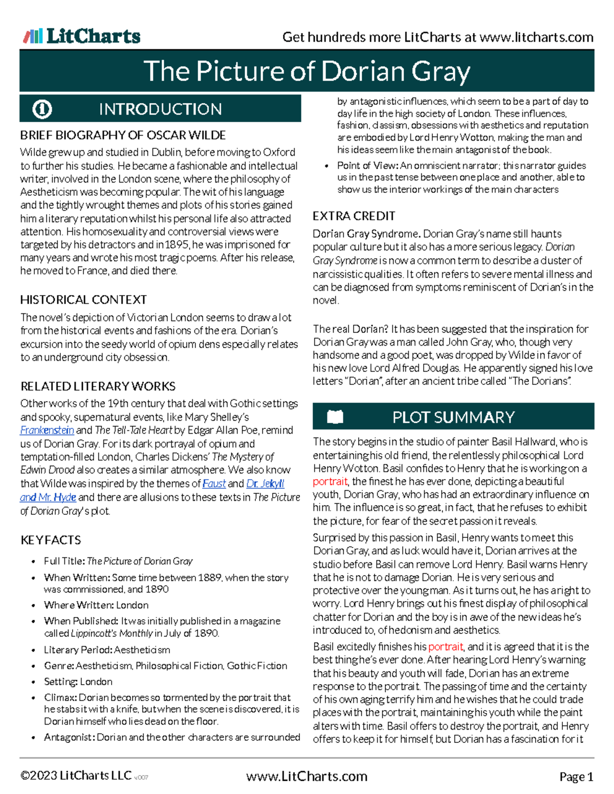 The Picture of Dorian Gray: A Comprehensive Study Guide (INTR) - Studocu
