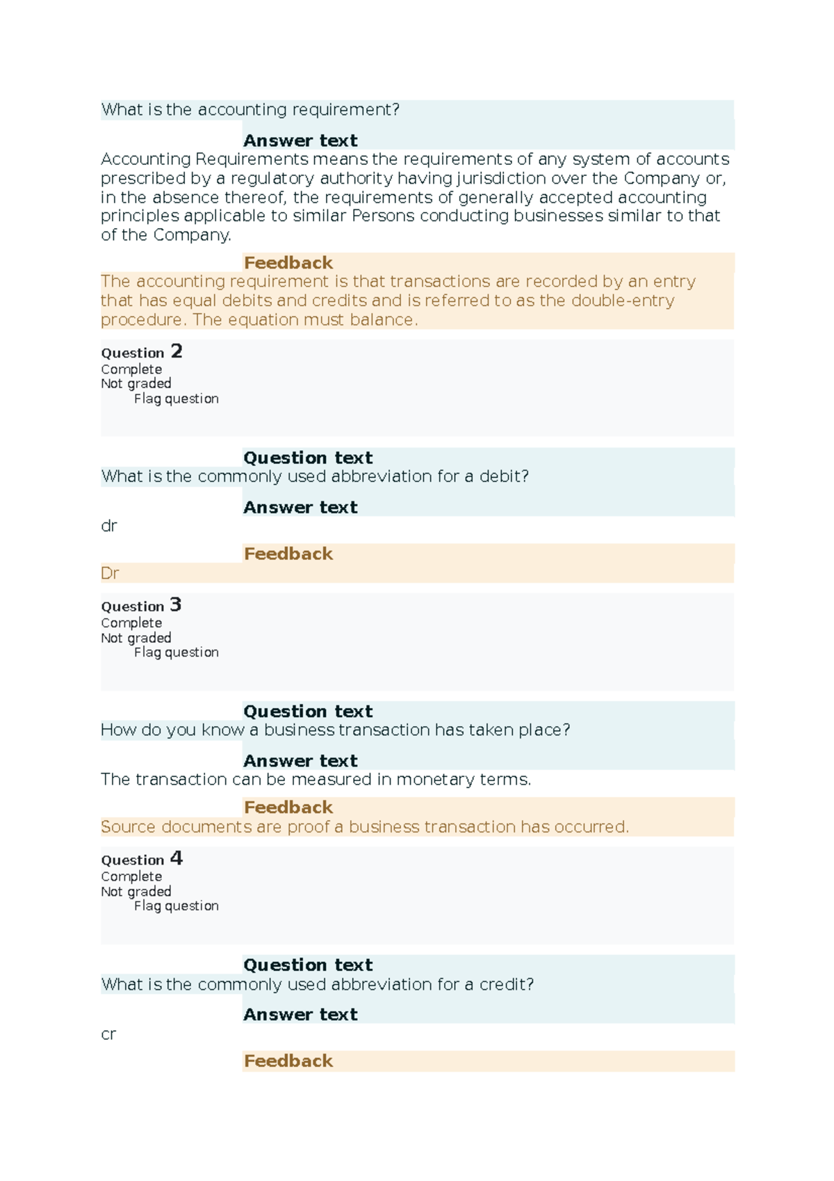 Accounting Unit 2: Self Assessment on Key Principles and Procedures ...