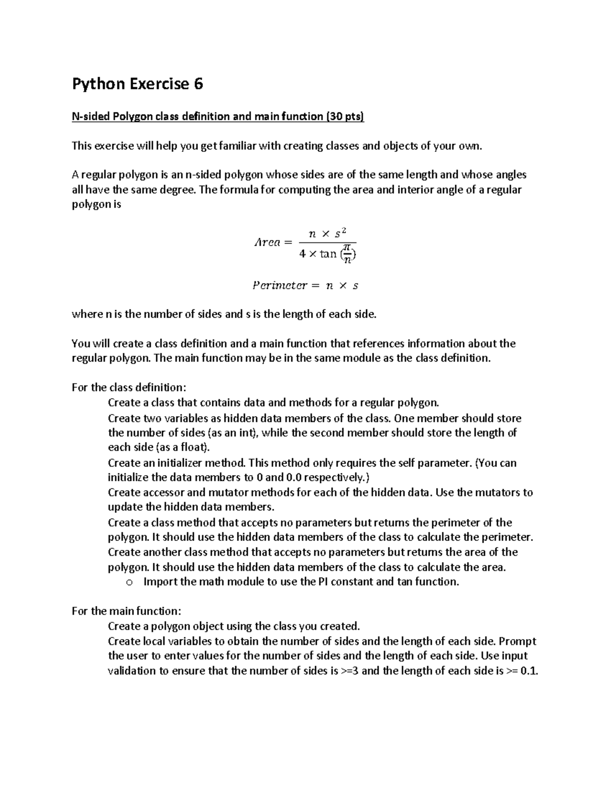 Python Exercise 6: N-sided Polygon Class (Fall 2023) - Studocu