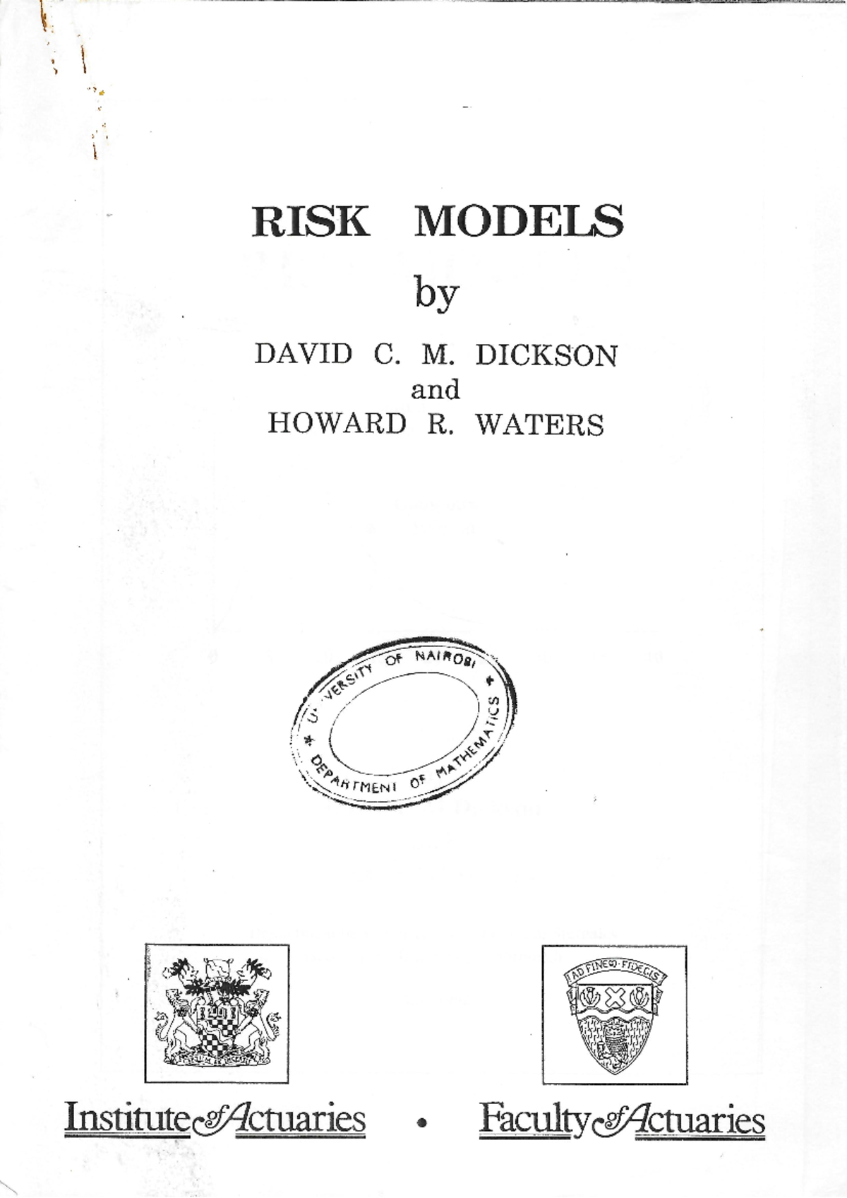 RISK Models Overview & Analysis (KRM 101) by Dickson & Waters - Studocu