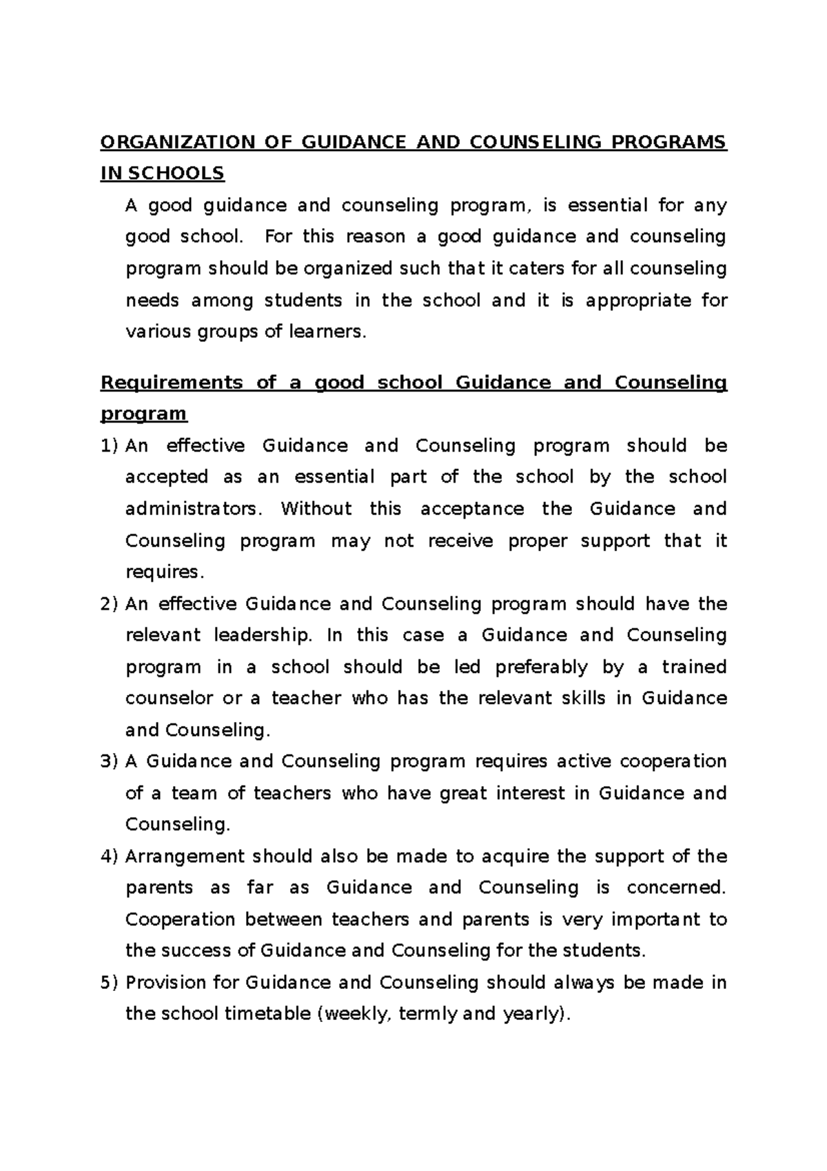 Lesson 4: Organizing Effective Guidance and Counseling in Schools - Studocu