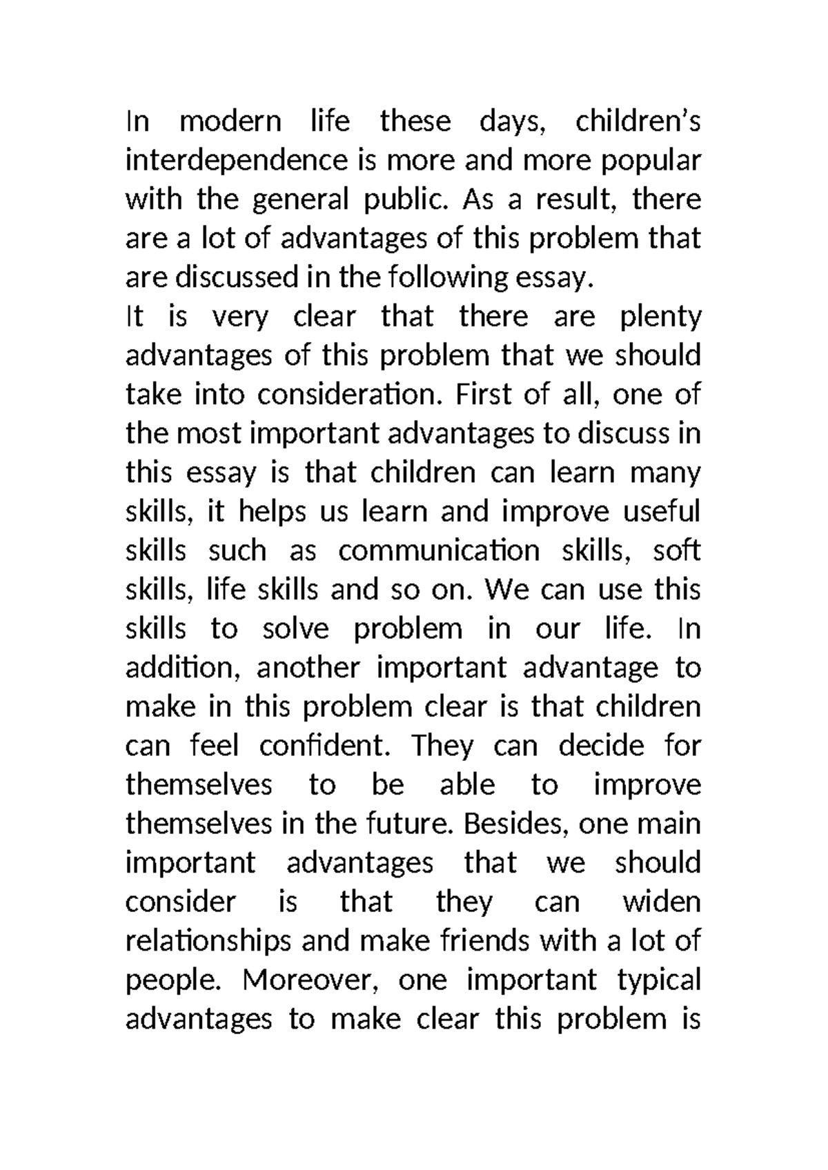 Taif - Advantages of Interdependence in Modern Life Essay - Studocu