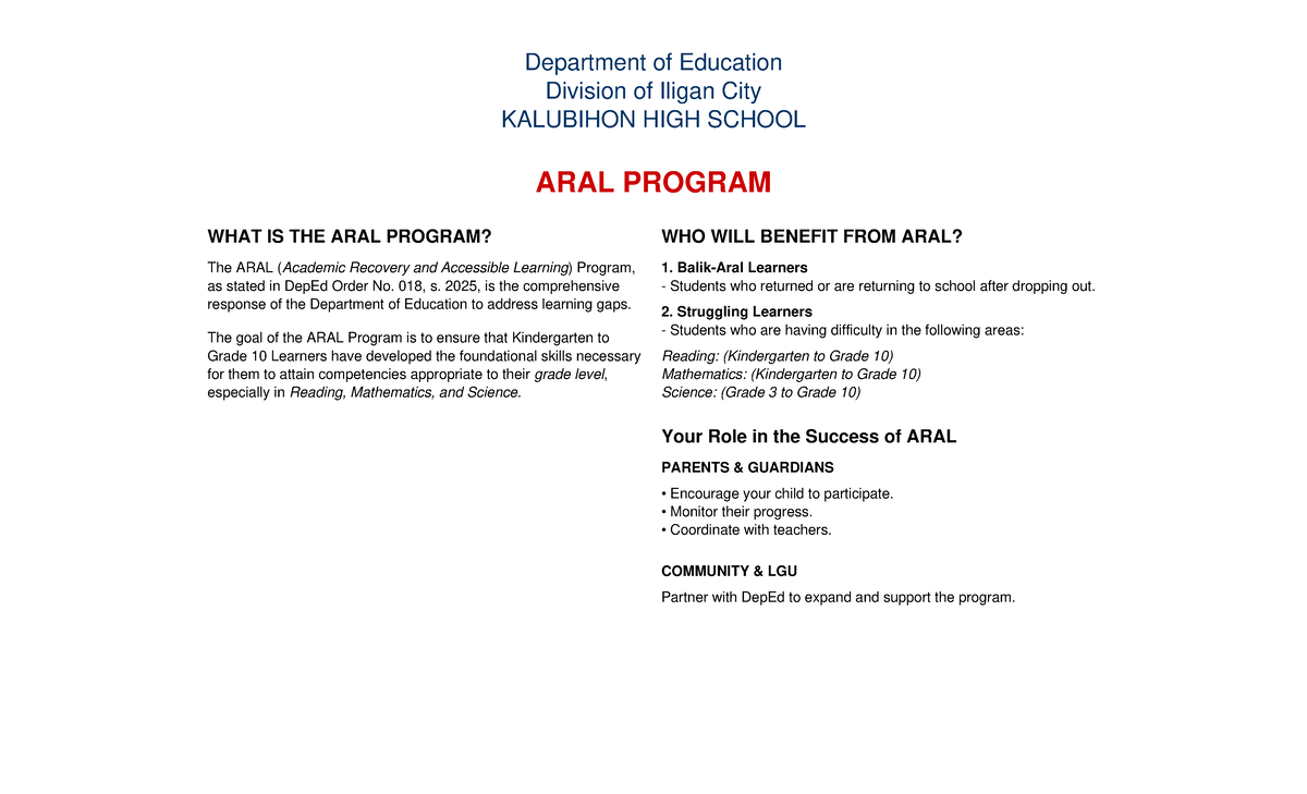 ARAL Program Overview: Benefits & Support for Learners - Studocu