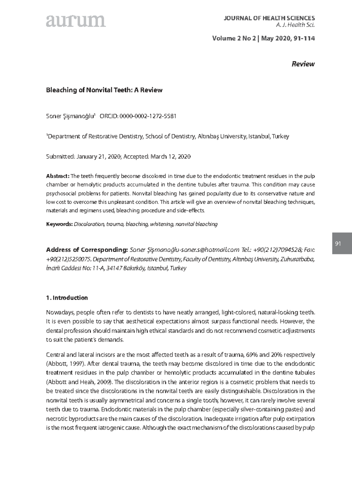 Nonvital Tooth Bleaching Techniques: A Comprehensive Review (A. J ...