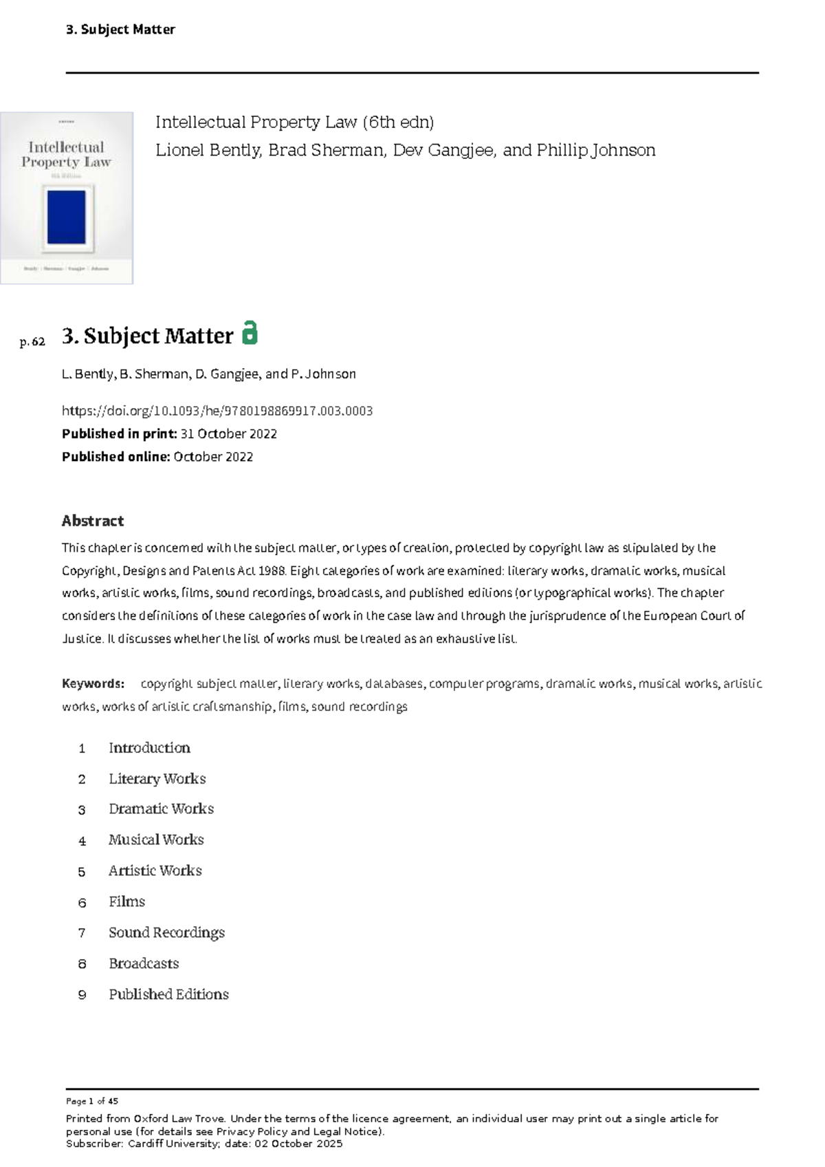 Topic 1: Copyright Subject Matter Overview (IP Law) - Studocu