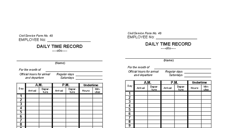 Appendix 24: Daily Time Record (DTR) for Civil Service - Studocu