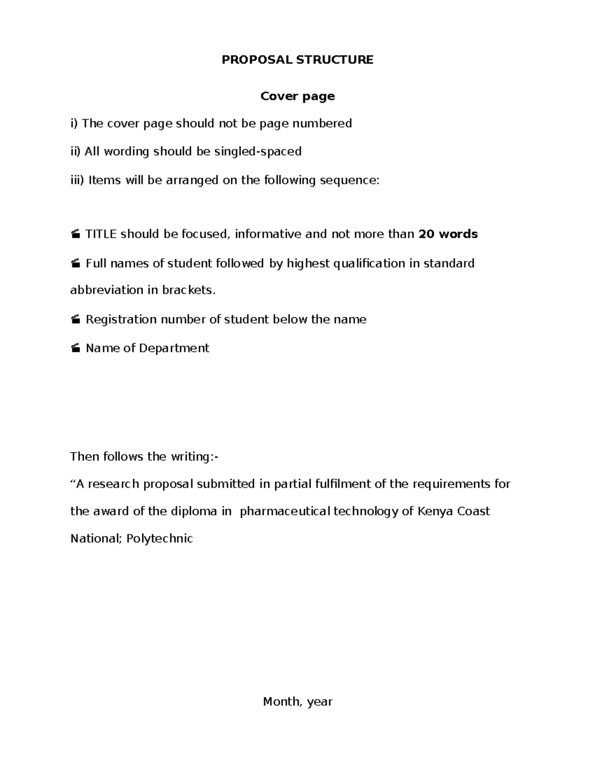 Proposal Writing Guidelines for Diploma in Pharmaceutical Technology - Studocu