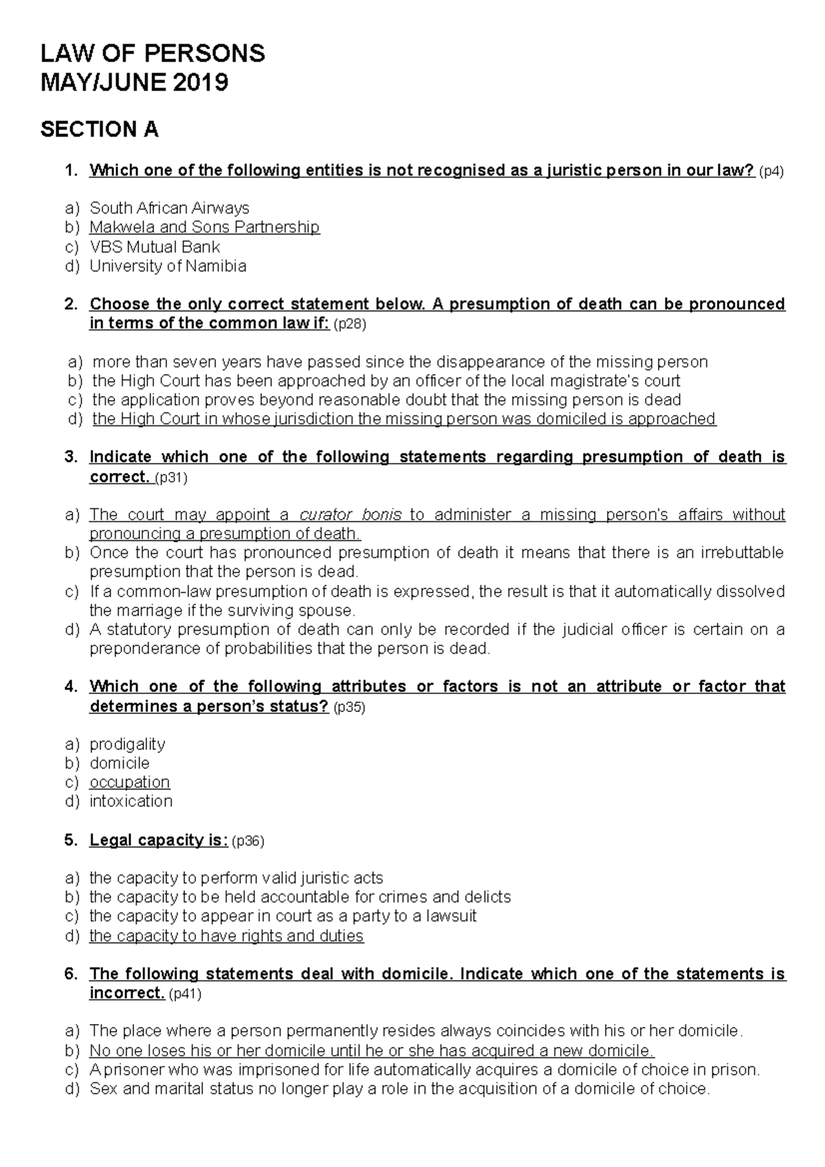 PVL1501 Final Exam Study Notes on Law of Persons - Studocu