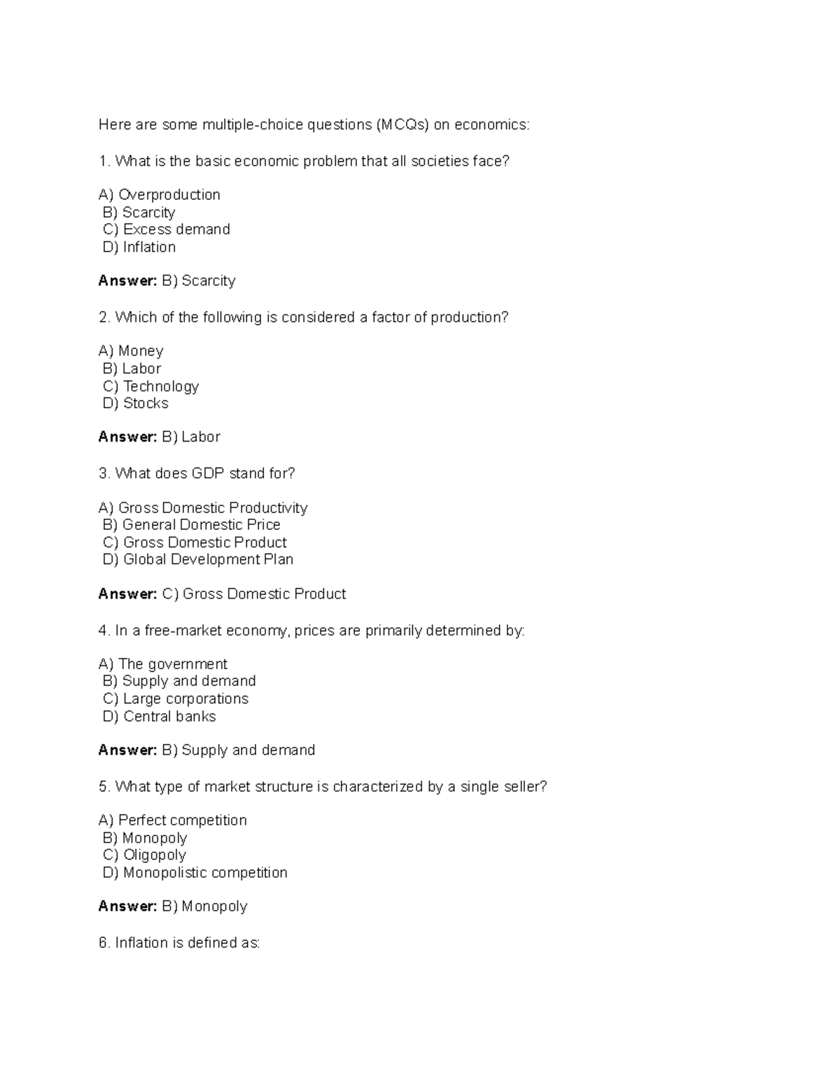 MCQs Economics - Here are some multiple-choice questions (MCQs) on ...