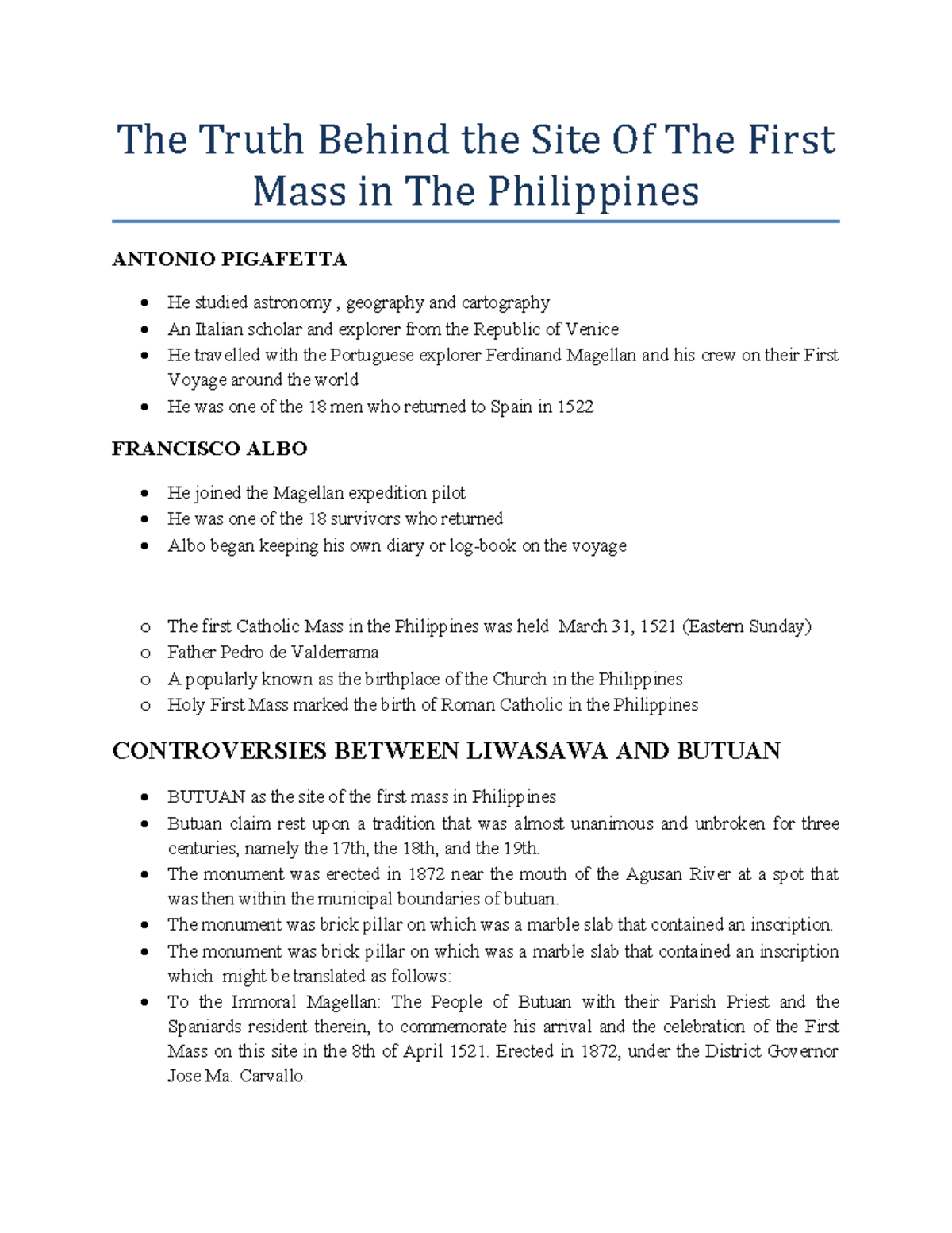 The First Mass in the Philippines: Limasawa vs. Butuan (HIST 101) - Studocu