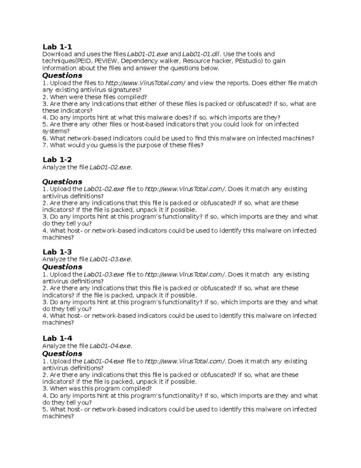 Lab 2 Malware Analysis Lab Lab 1 Download And Uses The Files Lab01