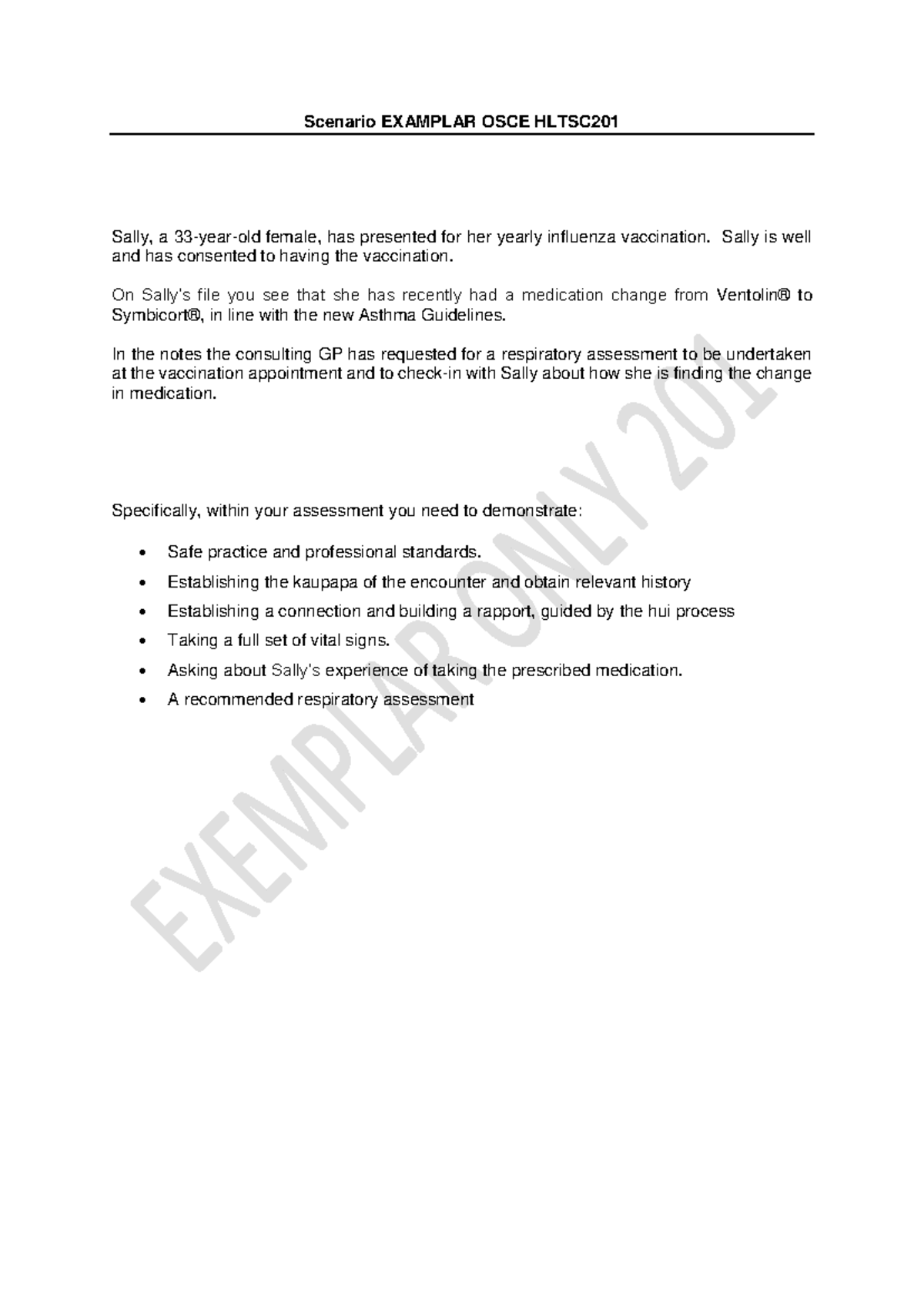 OSCE Scenario EXAMPLAR - HLTSC Master of Nursing Practice - Studocu