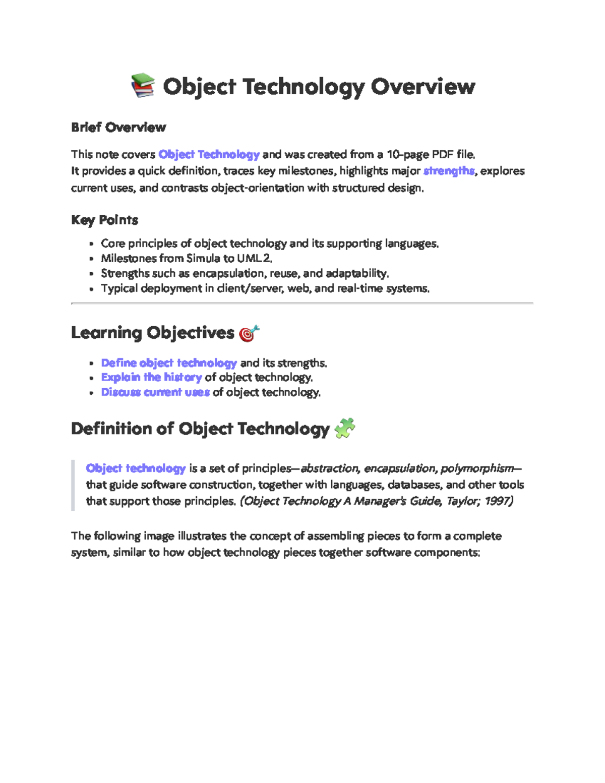 Object Technology Overview: Key Concepts & Milestones - Studocu