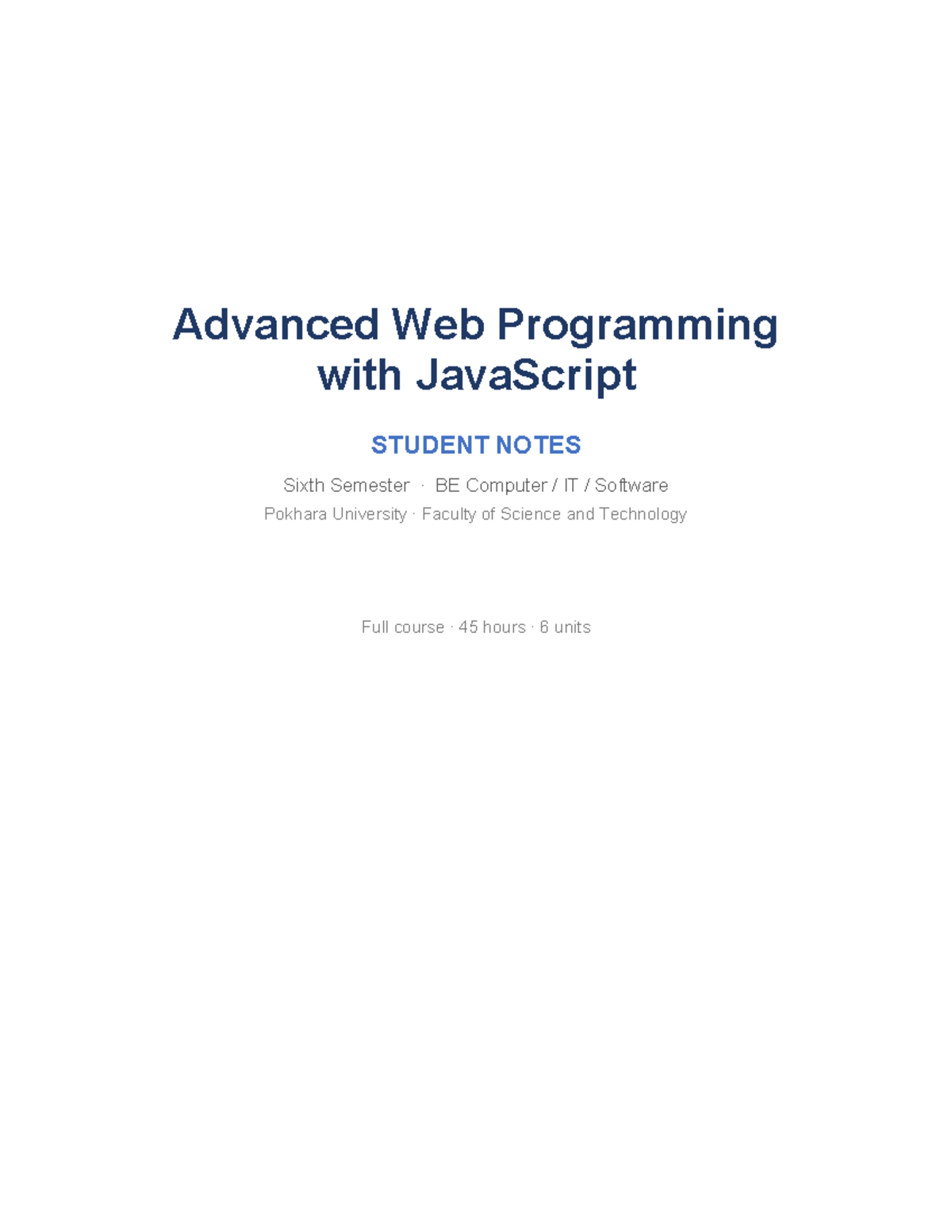 JavaScript Student Notes (BE Computer IT, 6th Sem) - Studocu