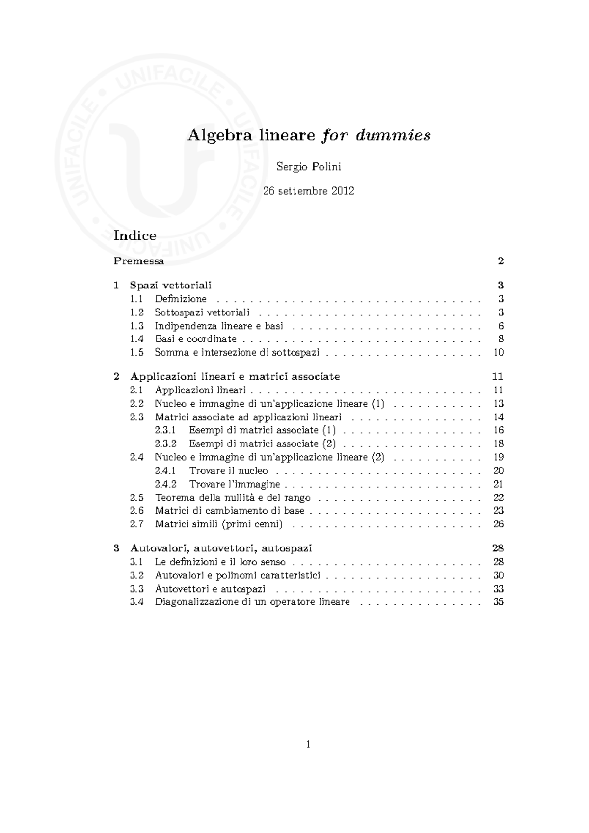 Algebra Lineare per Dummies: Concetti Fondamentali e Applicazioni - Studocu