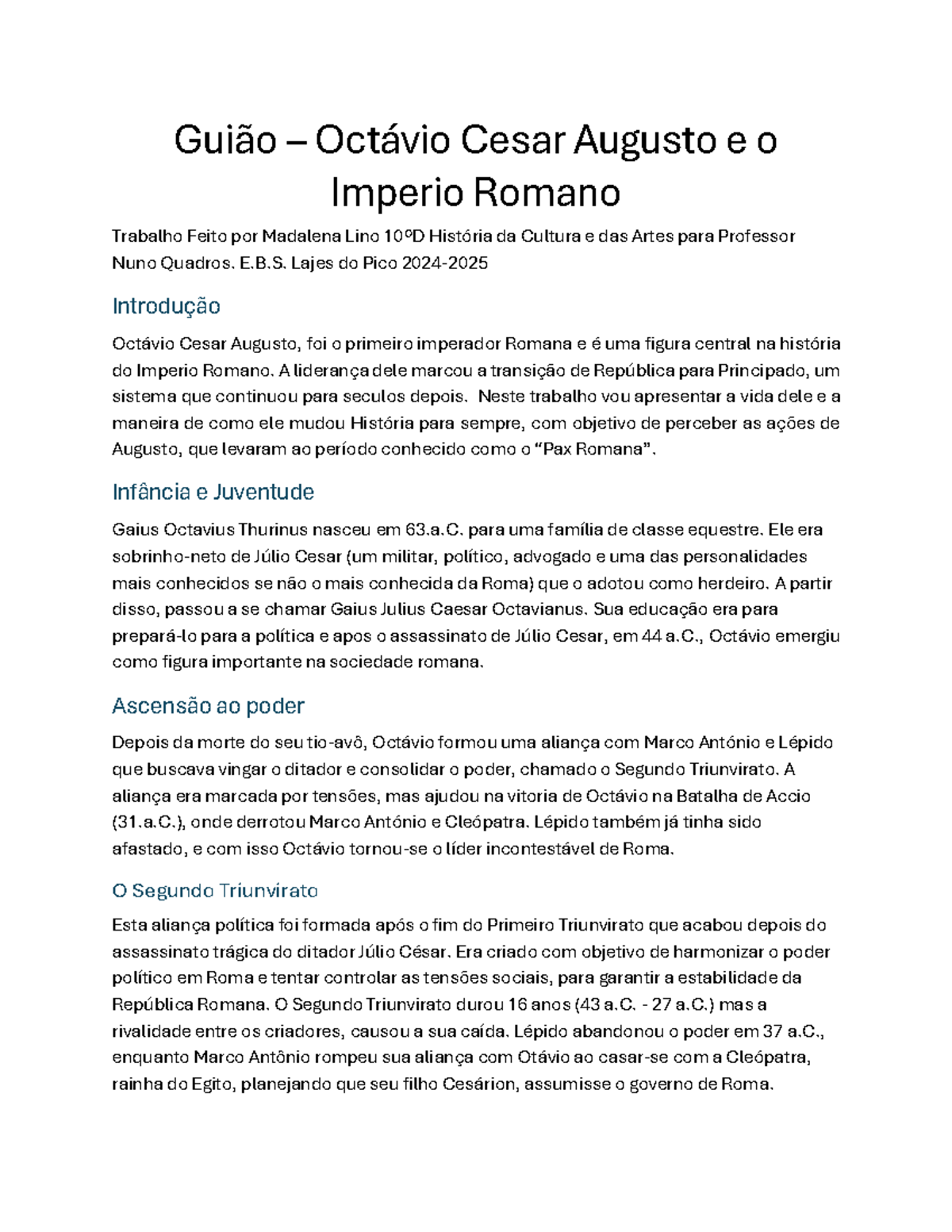 Guião: Octávio César Augusto e o Império Romano - História 10ºD - Studocu