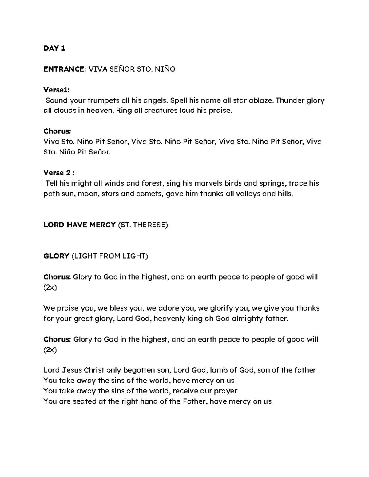 DAY 1 - Poem and Hymns for Señor Sto. Niño Celebration - Studocu