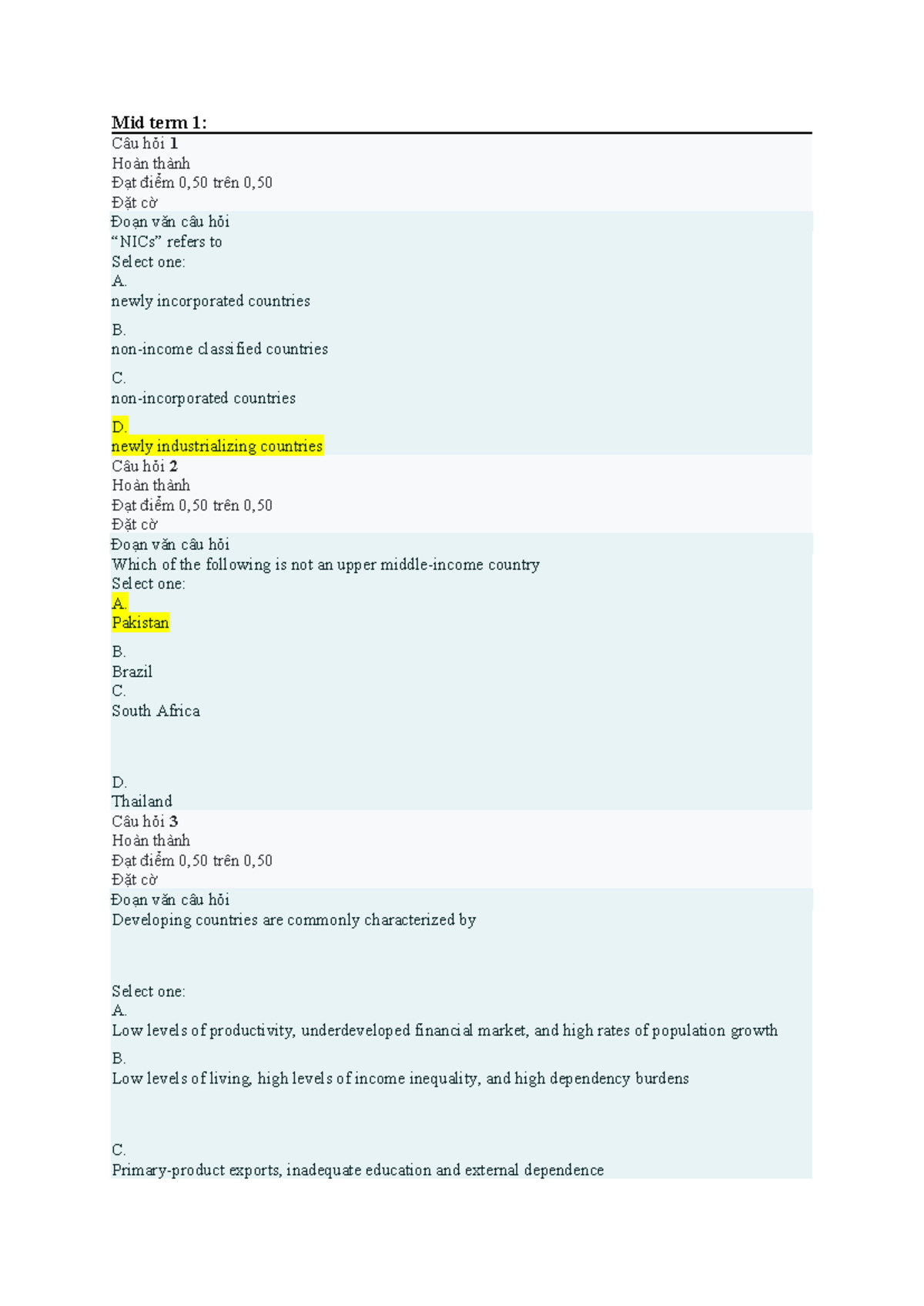 Midterm Exam 1: Economic Development Concepts and Questions - Studocu