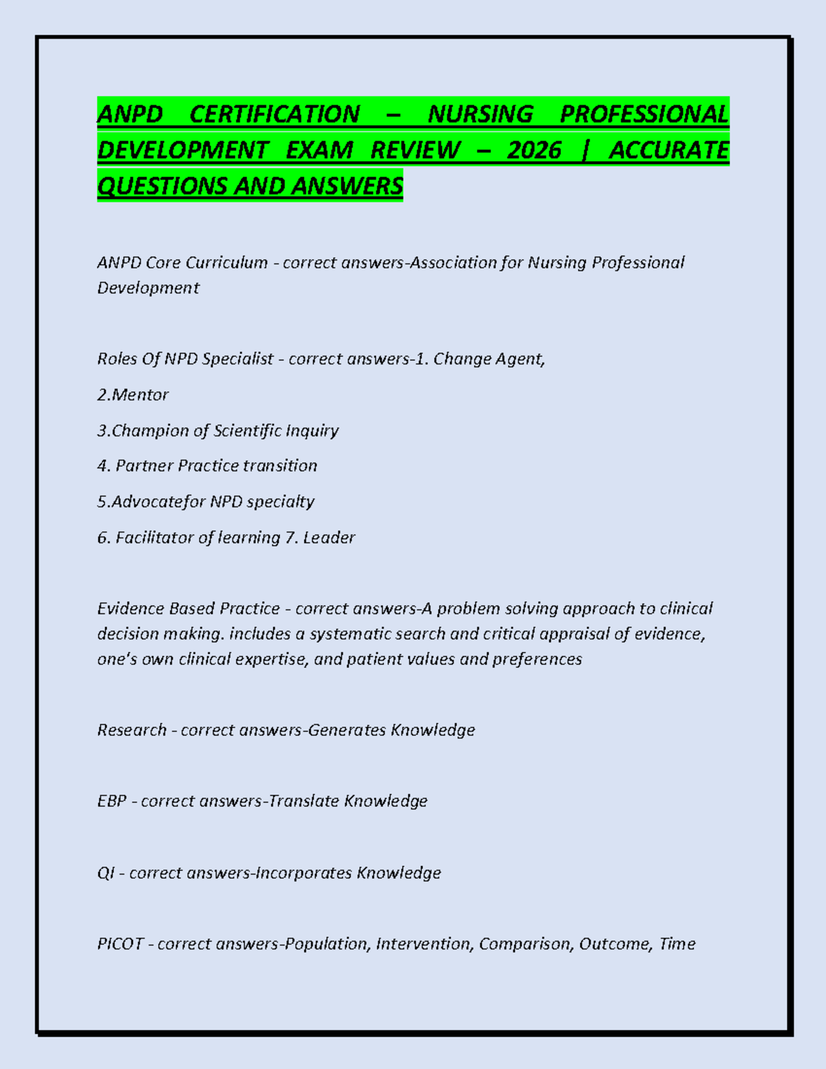 ANPD Certification Nursing Professional Development Exam Review 2026 ...