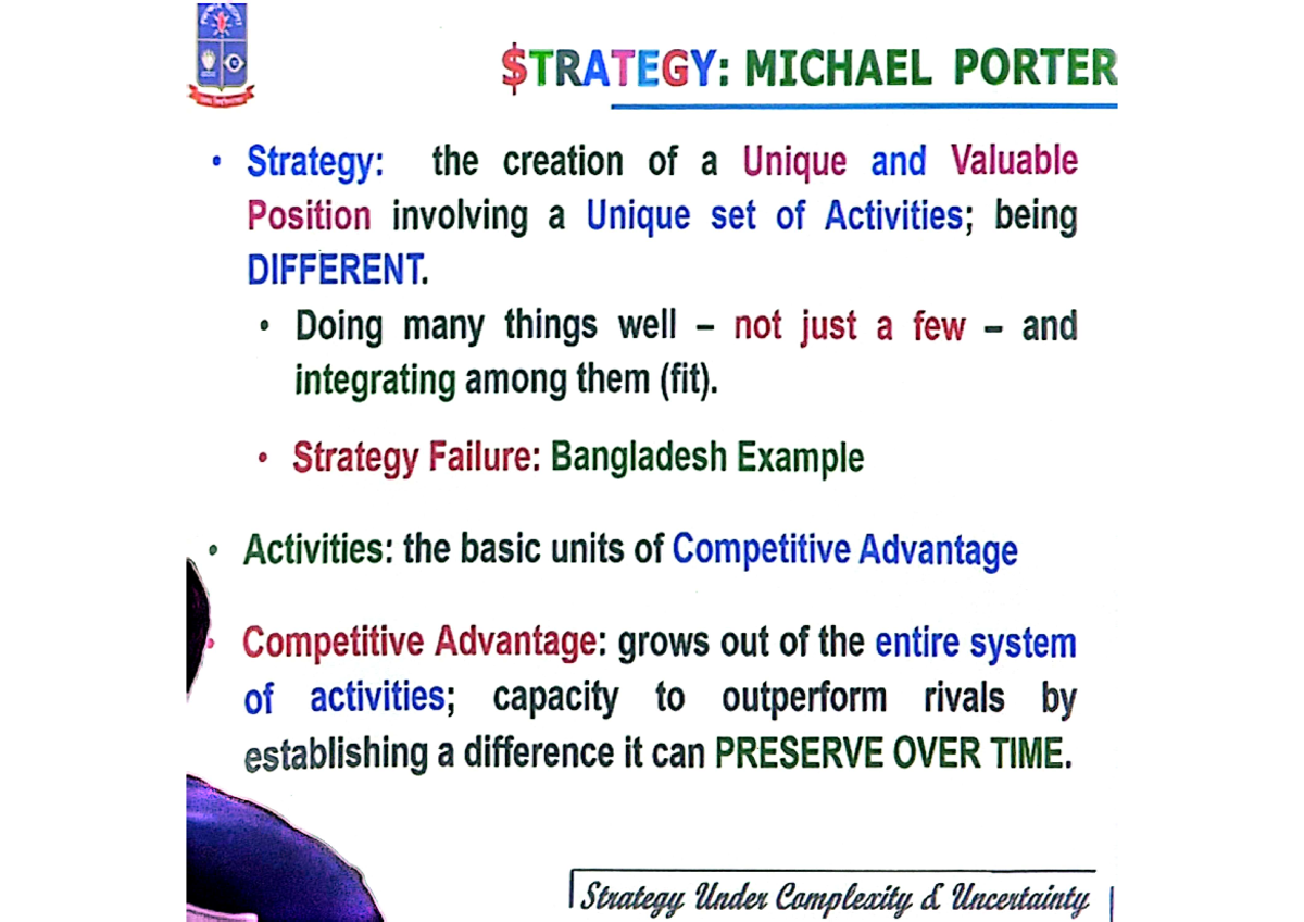 Business Strategy Class 11.01.25 - MICHAEL PORTER Strategy: the ...