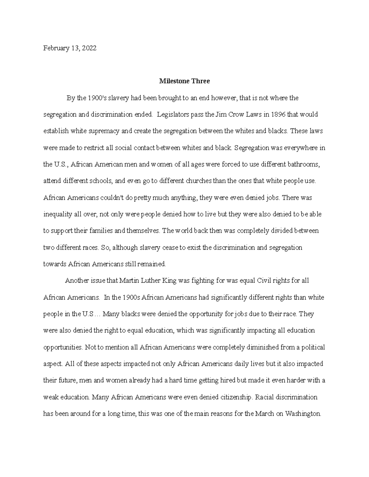 Milestone 3 Essay: The Legacy of Segregation and Discrimination - Studocu