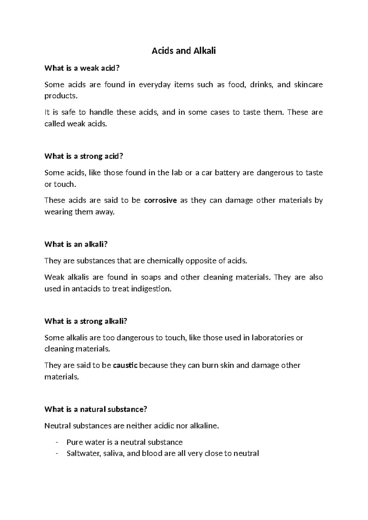 Understanding Acids and Alkalis: Weak vs Strong Types - Studocu