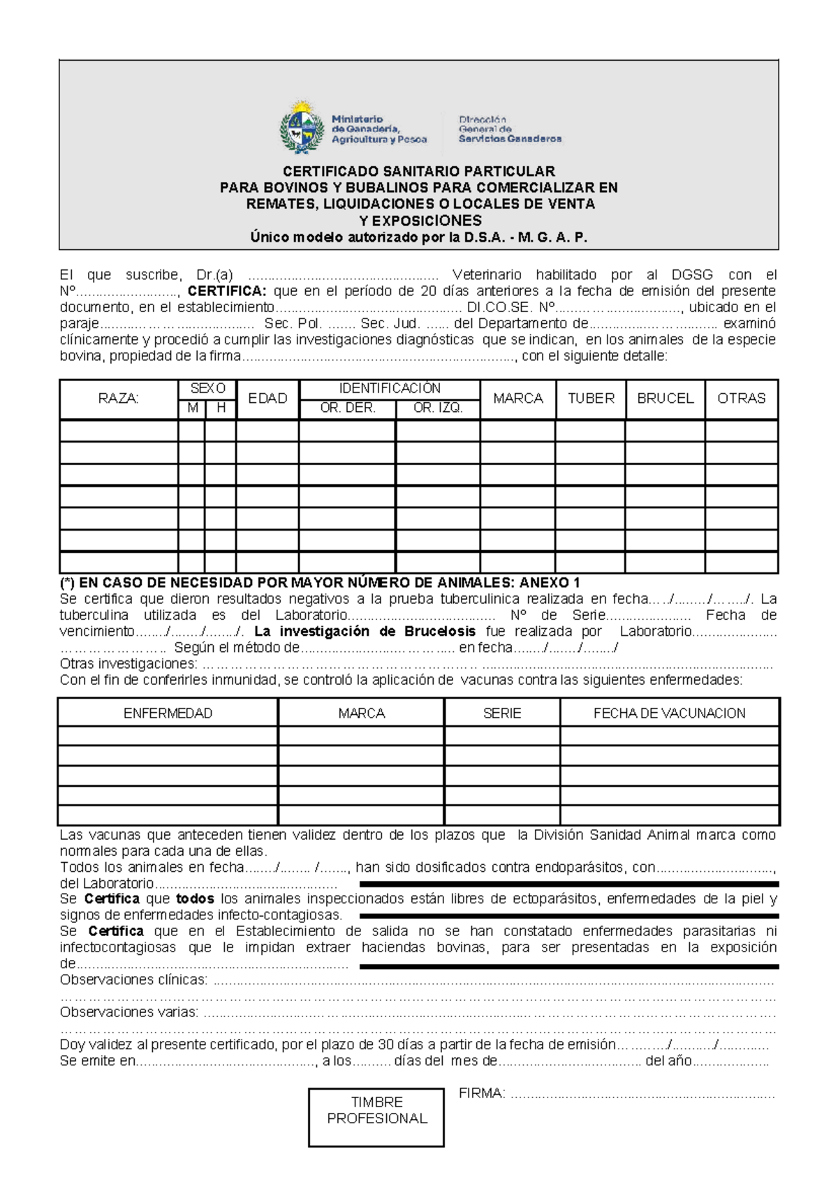 Certificado Sanitario Particular para Bovinos y Bubalinos - Studocu