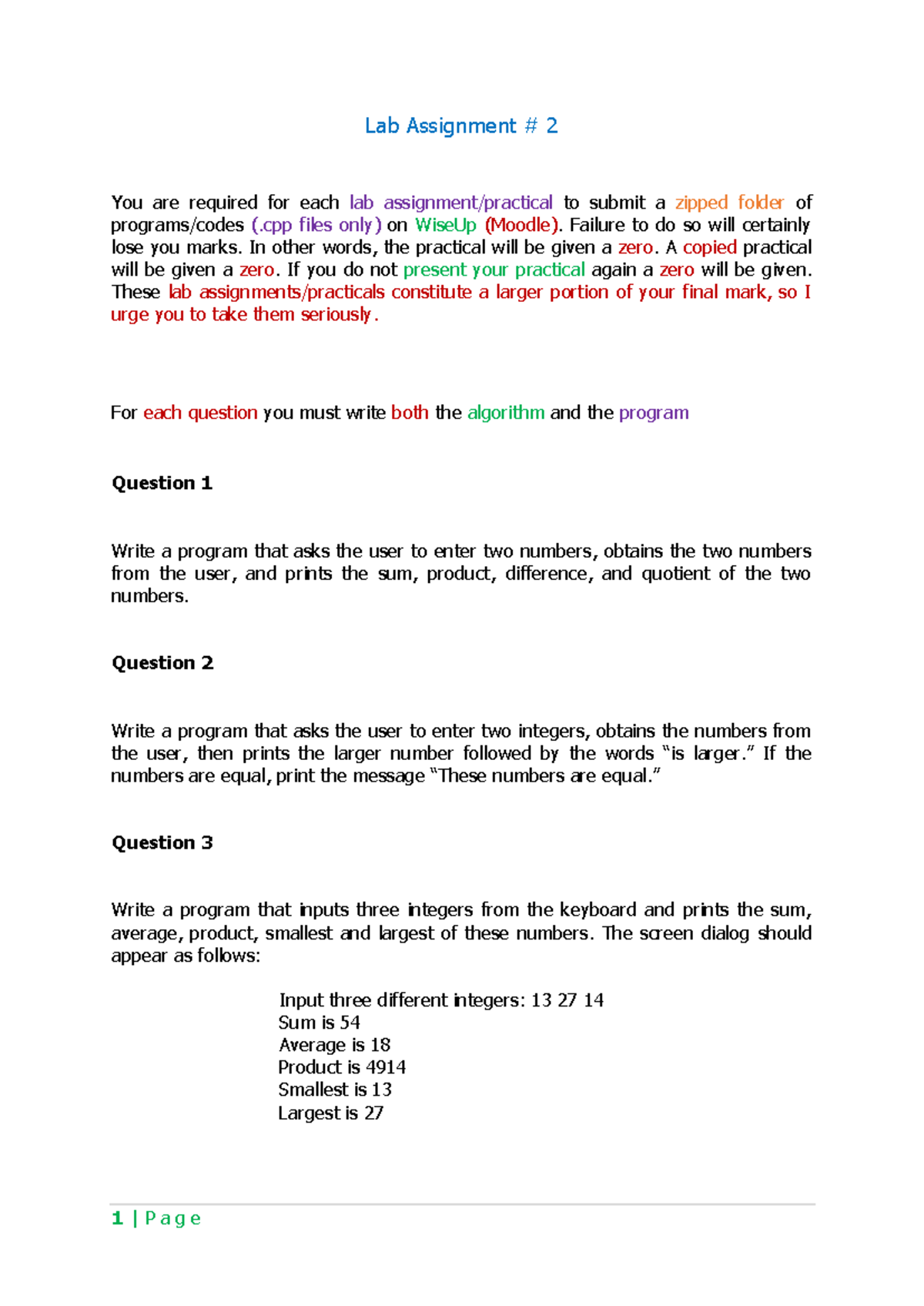 CSP15W1 Lab Assignment 2: Programming Tasks and Requirements - Studocu