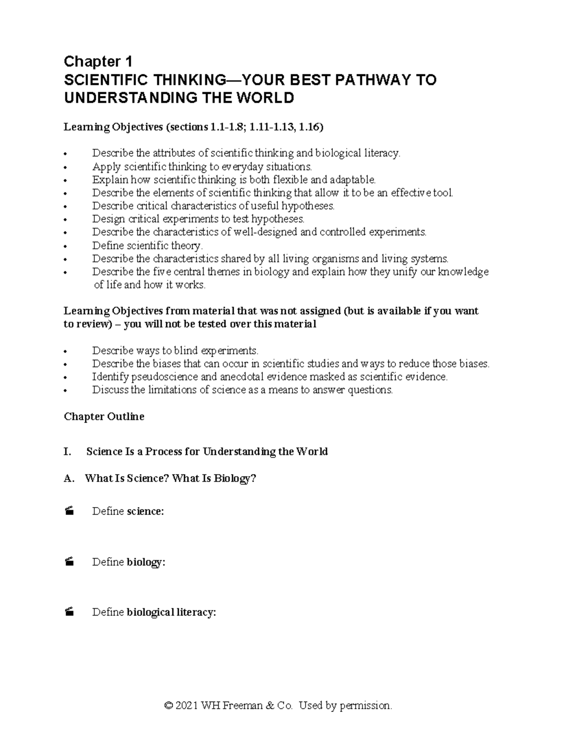 Chapter 1 Study Guide: Scientific Thinking and Biological Literacy ...