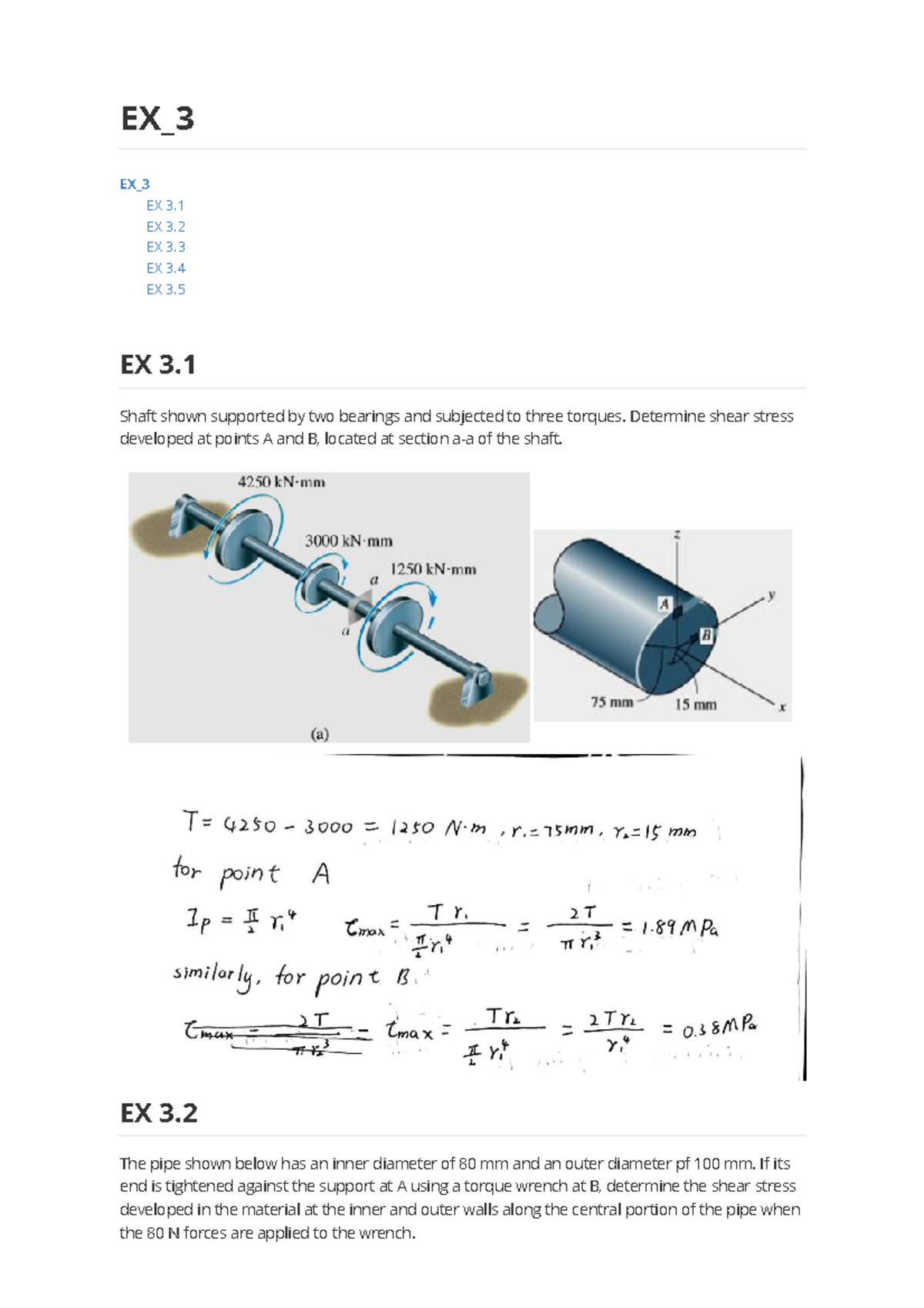 EX 3 - shear stress - EX_ EX_ EX 3. EX 3. EX 3. EX 3. EX 3. EX 3. Shaft ...